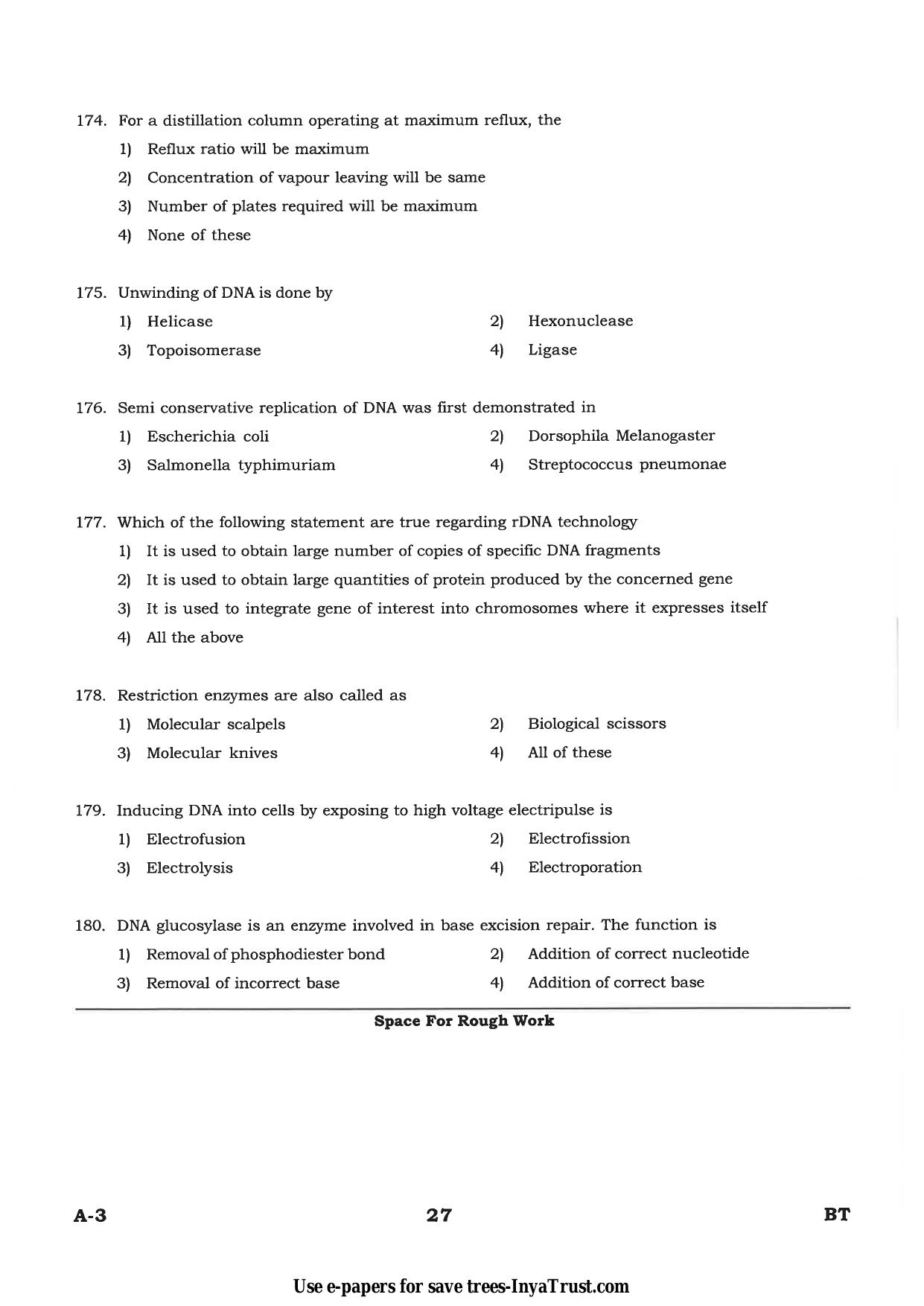 Karnataka Diploma CET- 2015 Biotechnology Question Paper - IndCareer Docs
