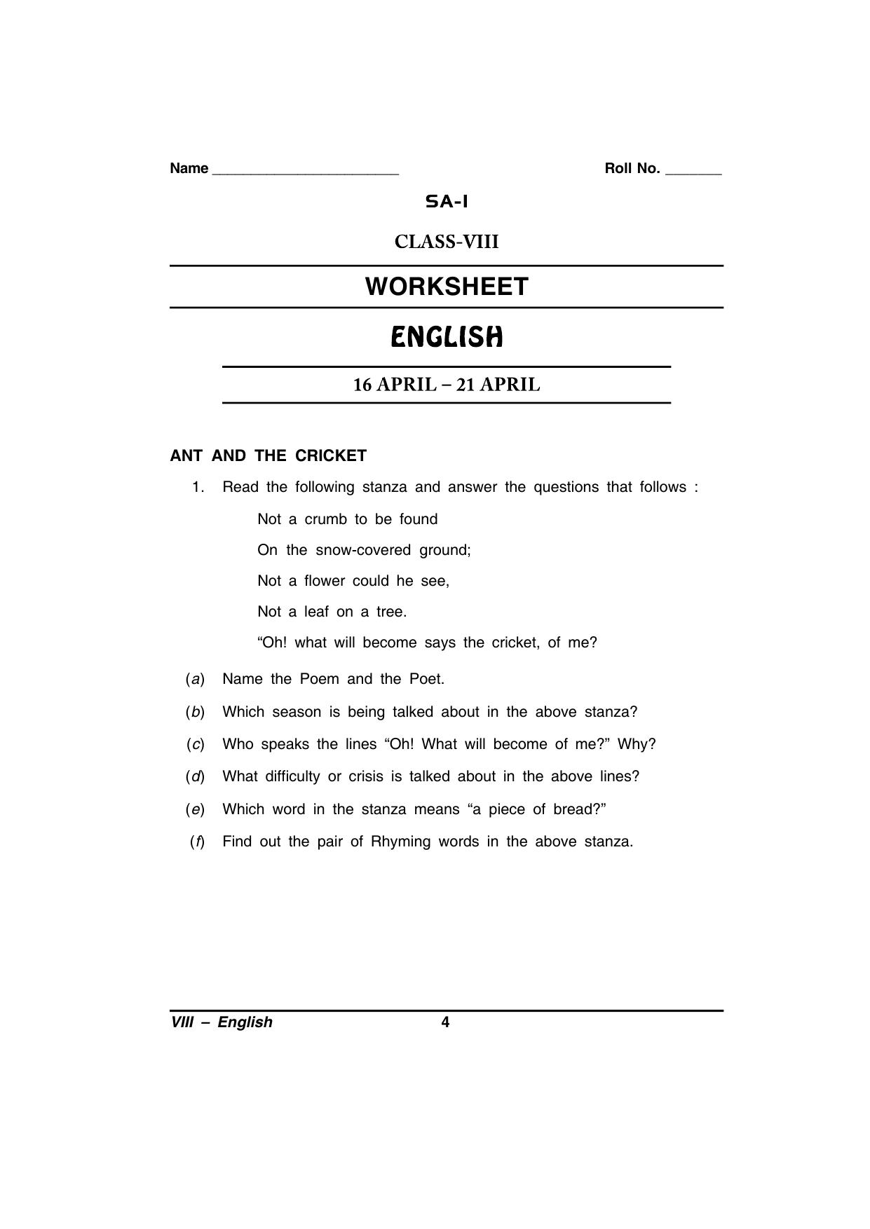 CBSE Worksheets for Class 8 English Assignment 47 - IndCareer Docs