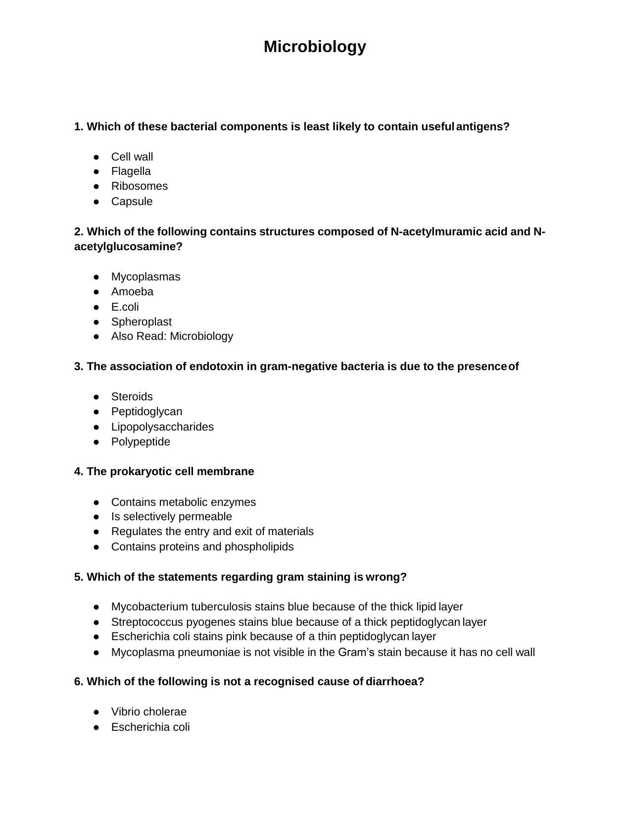 INI CET Microbiology Practice Paper - IndCareer Docs