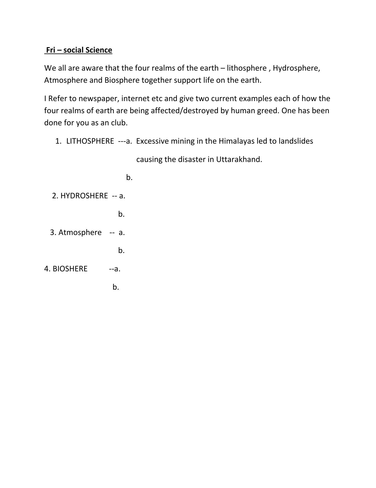 CBSE Worksheets for Class 6 Social Science Lithosphere Assignment ...