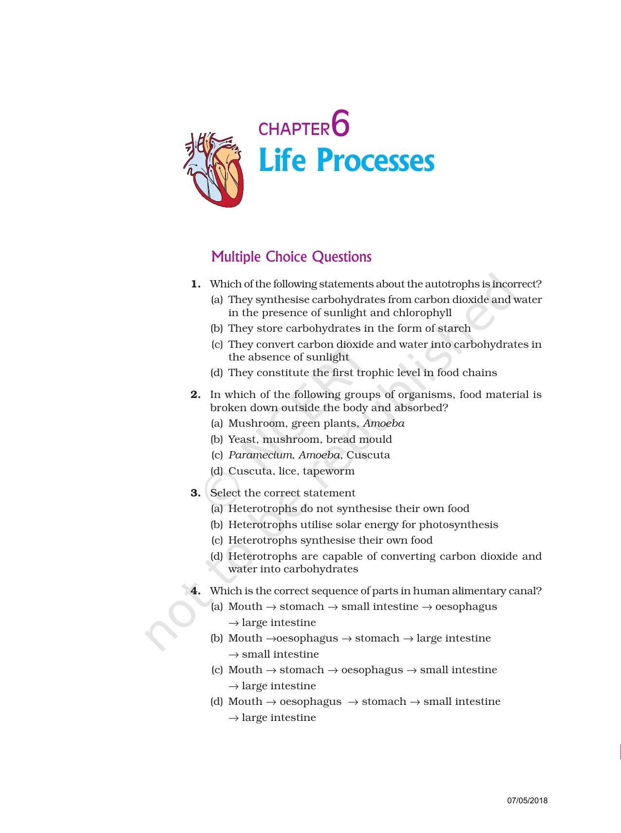 NCERT Exemplar Book for Class 10 Science Chapter 6 Life Processes