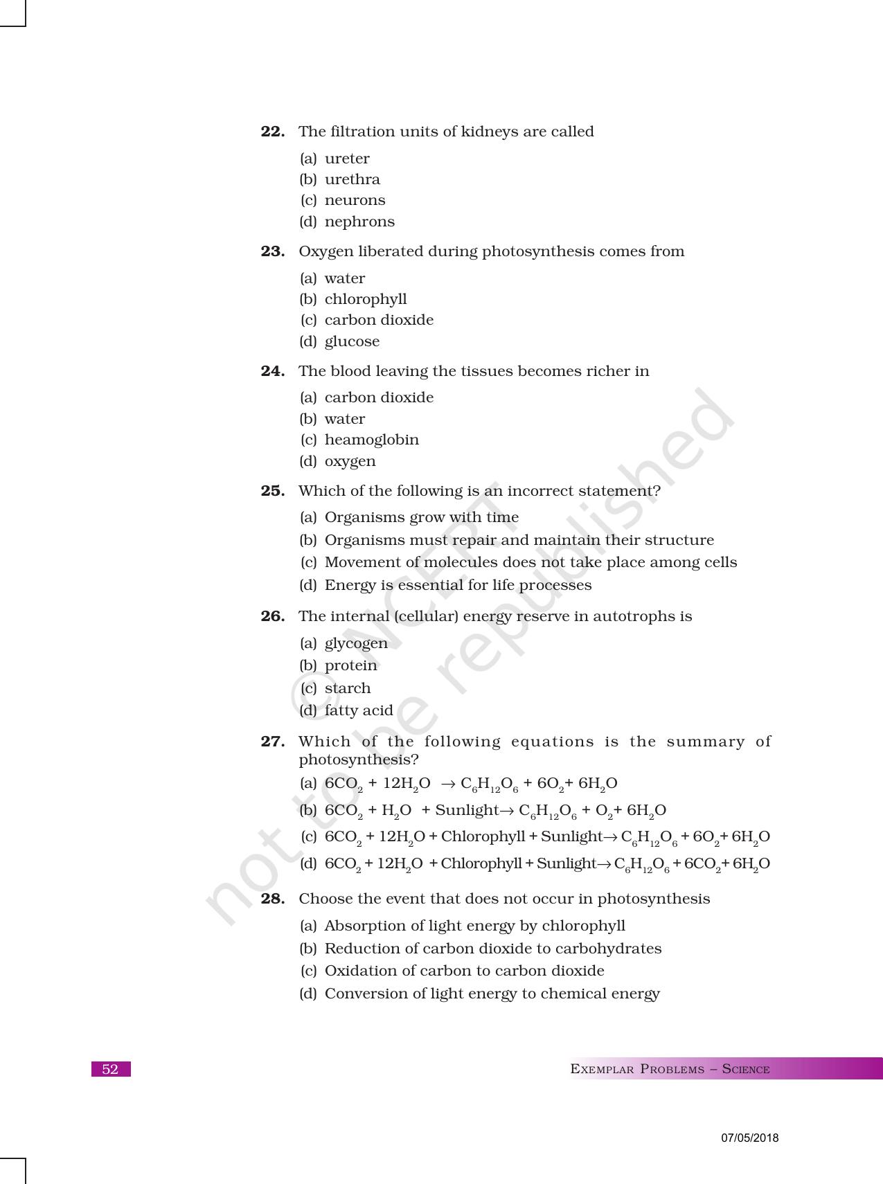 NCERT Exemplar Book for Class 10 Science Chapter 6 Life Processes