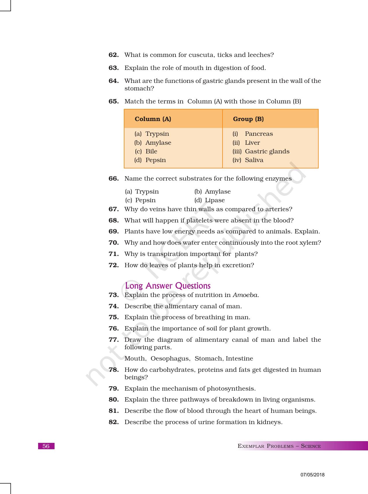 NCERT Exemplar Book for Class 10 Science Chapter 6 Life Processes