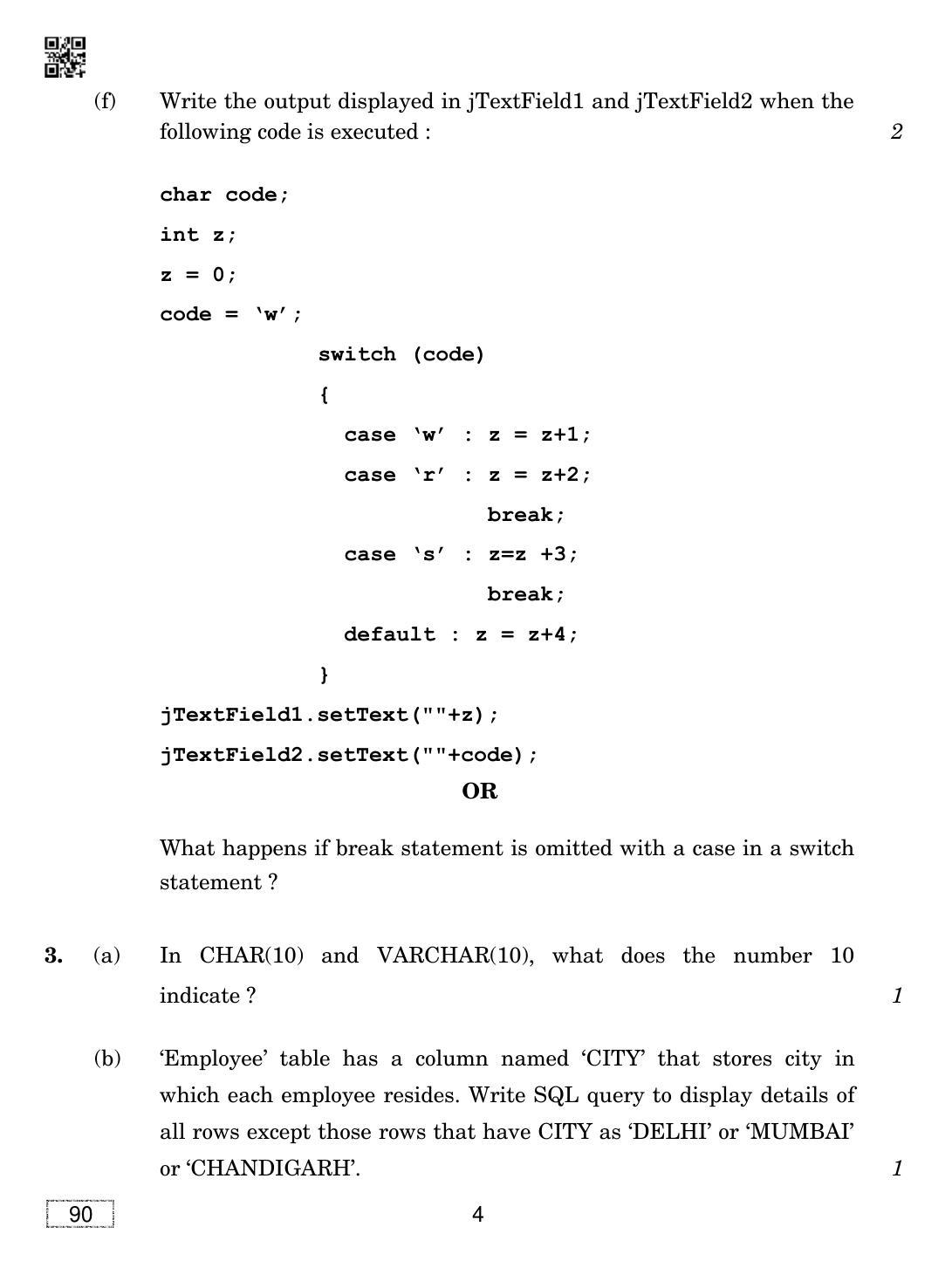 CBSE Class 12 90 Informatics Practices 2019 Question Paper - IndCareer Docs