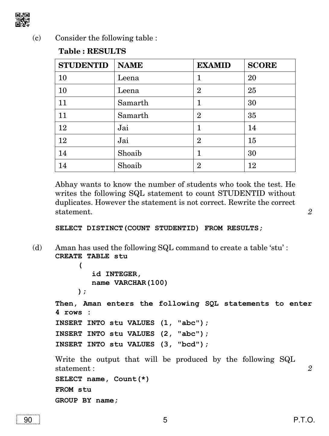 CBSE Class 12 90 Informatics Practices 2019 Question Paper - IndCareer Docs