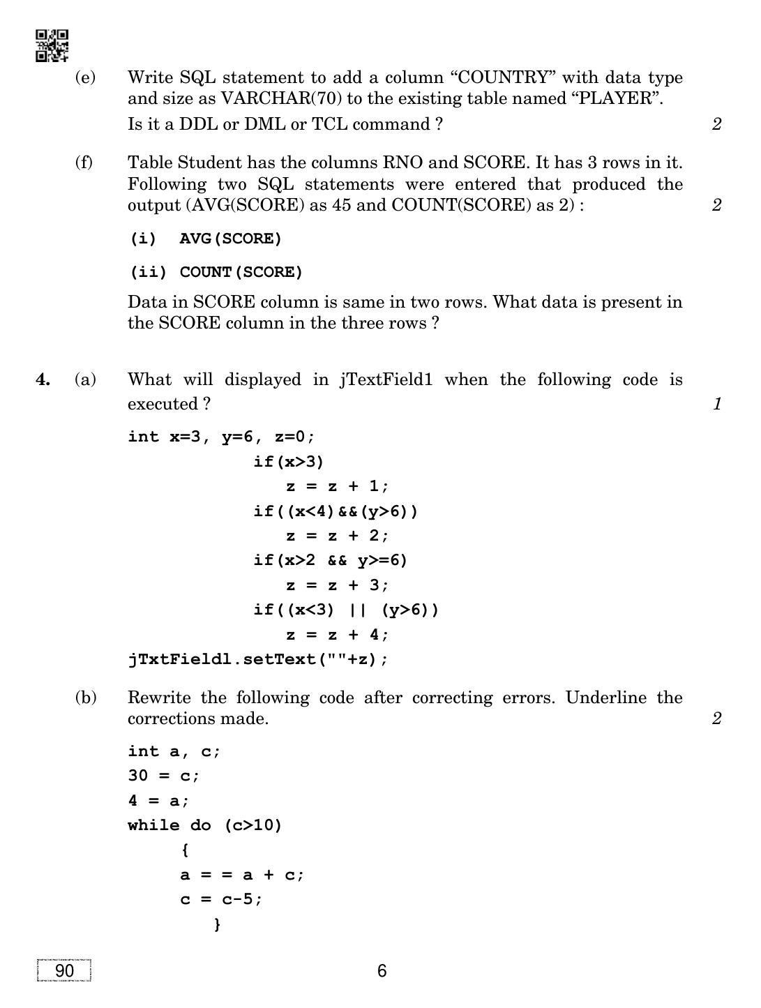 CBSE Class 12 90 Informatics Practices 2019 Question Paper - IndCareer Docs