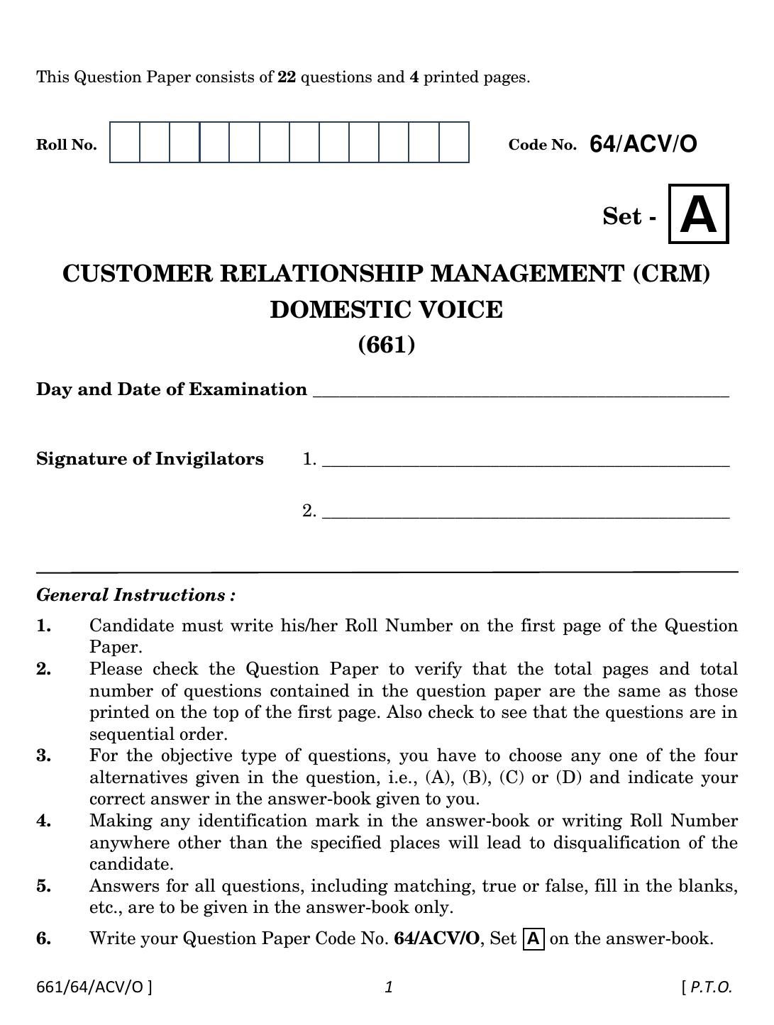 NIOS October 2022 Class 12 Customer Relationship Management (CRM ...