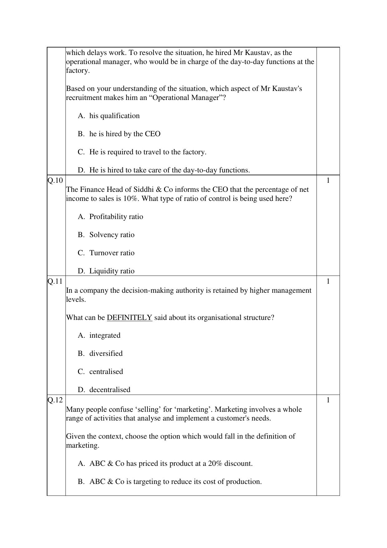 CBSE Class 12 Business Studies Practice Questions 2022-23 - IndCareer Docs