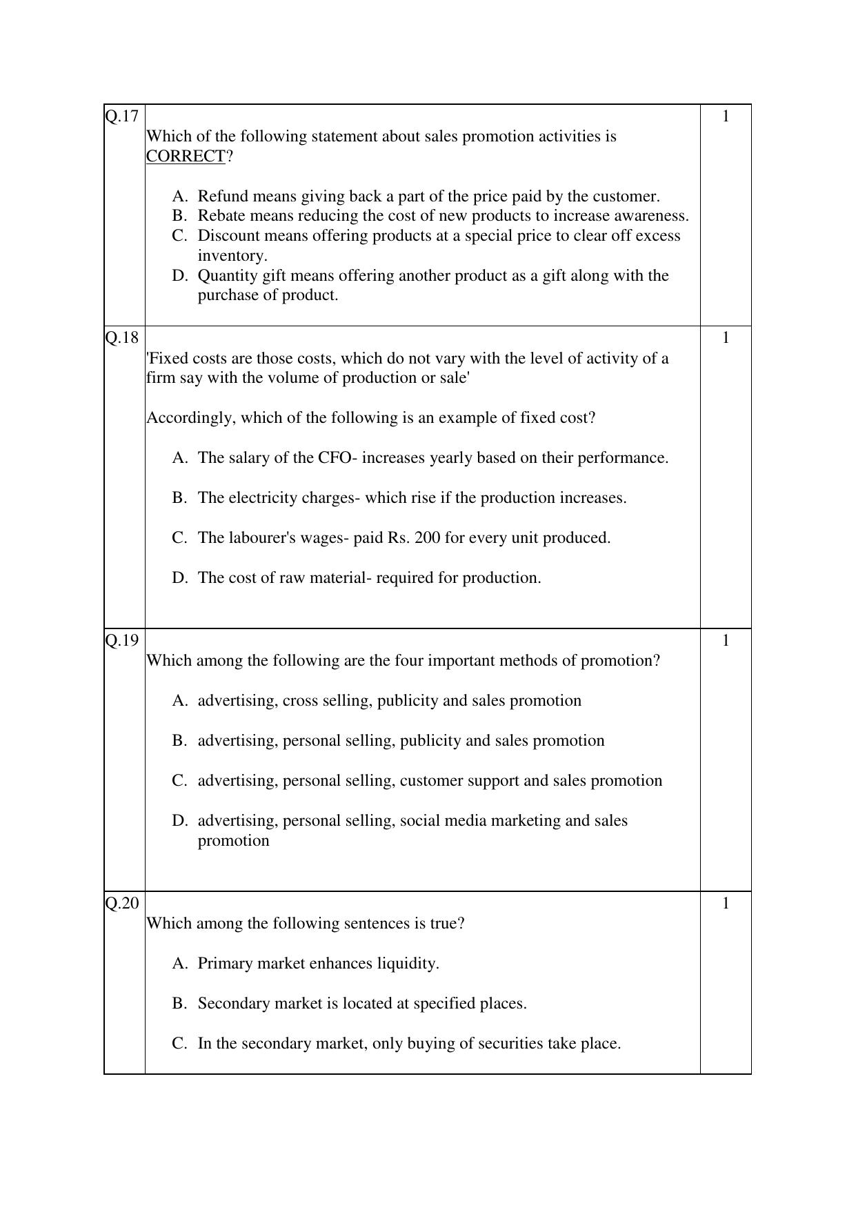 CBSE Class 12 Business Studies Practice Questions 2022-23 - IndCareer Docs