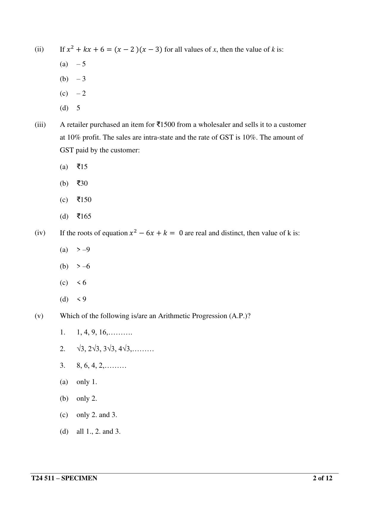 ICSE Class 10 Mathematics Sample Paper - IndCareer Schools