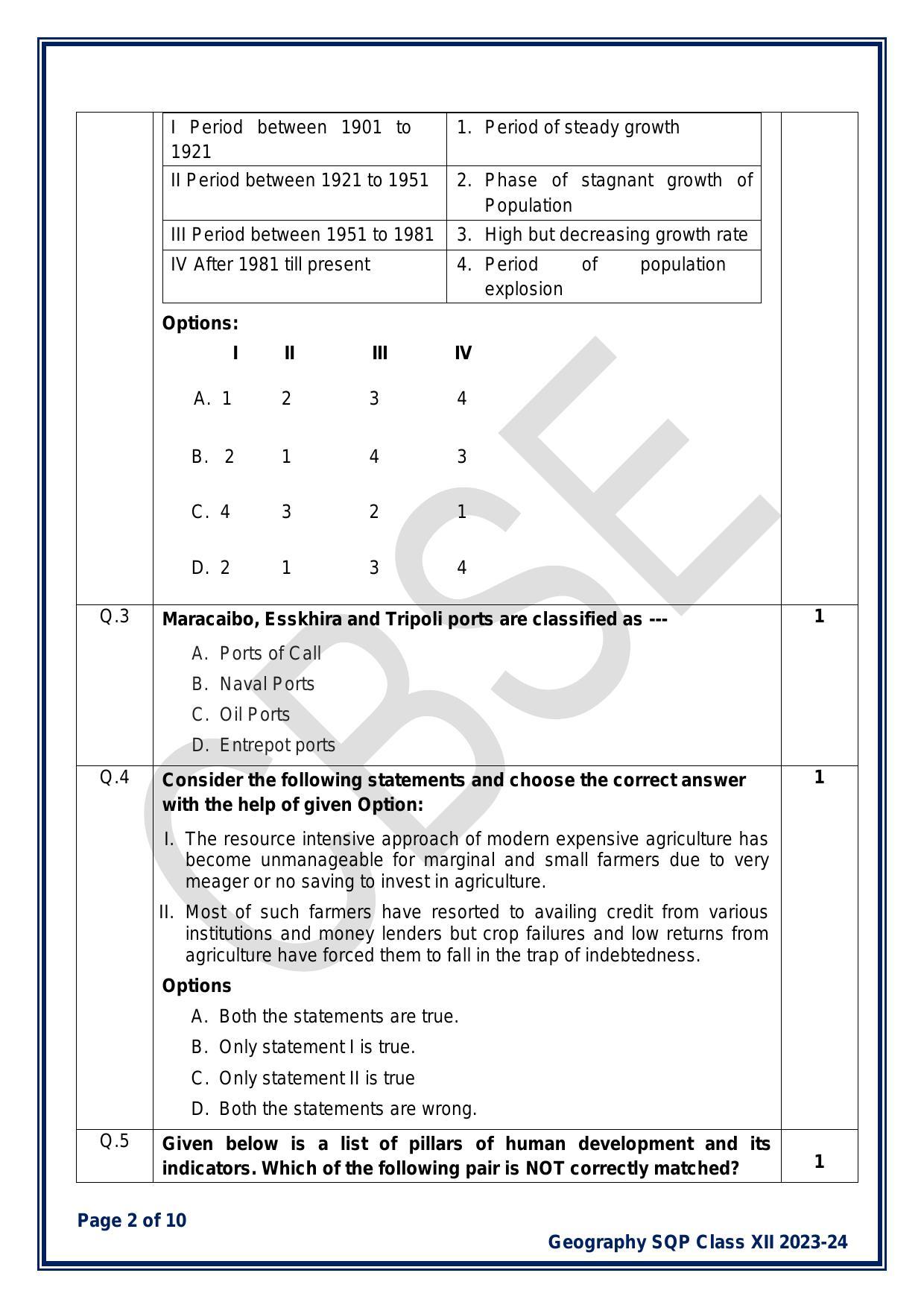 CBSE Class 12 Geography Sample Paper 2024 - IndCareer Schools CBSE Class 12 Geography Sample Paper 2024 - IndCareer Schools