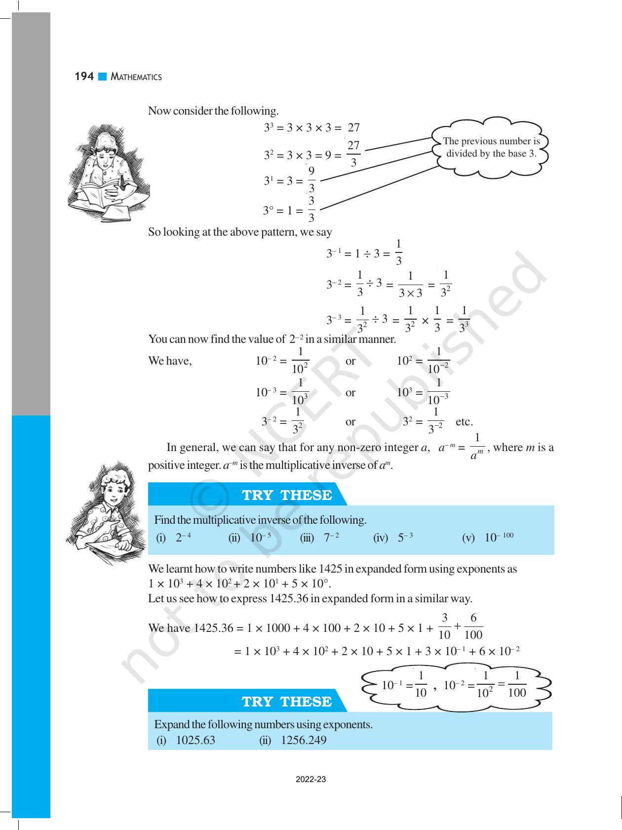 NCERT Book for Class 8 Maths Chapter 12 Exponents and Powers