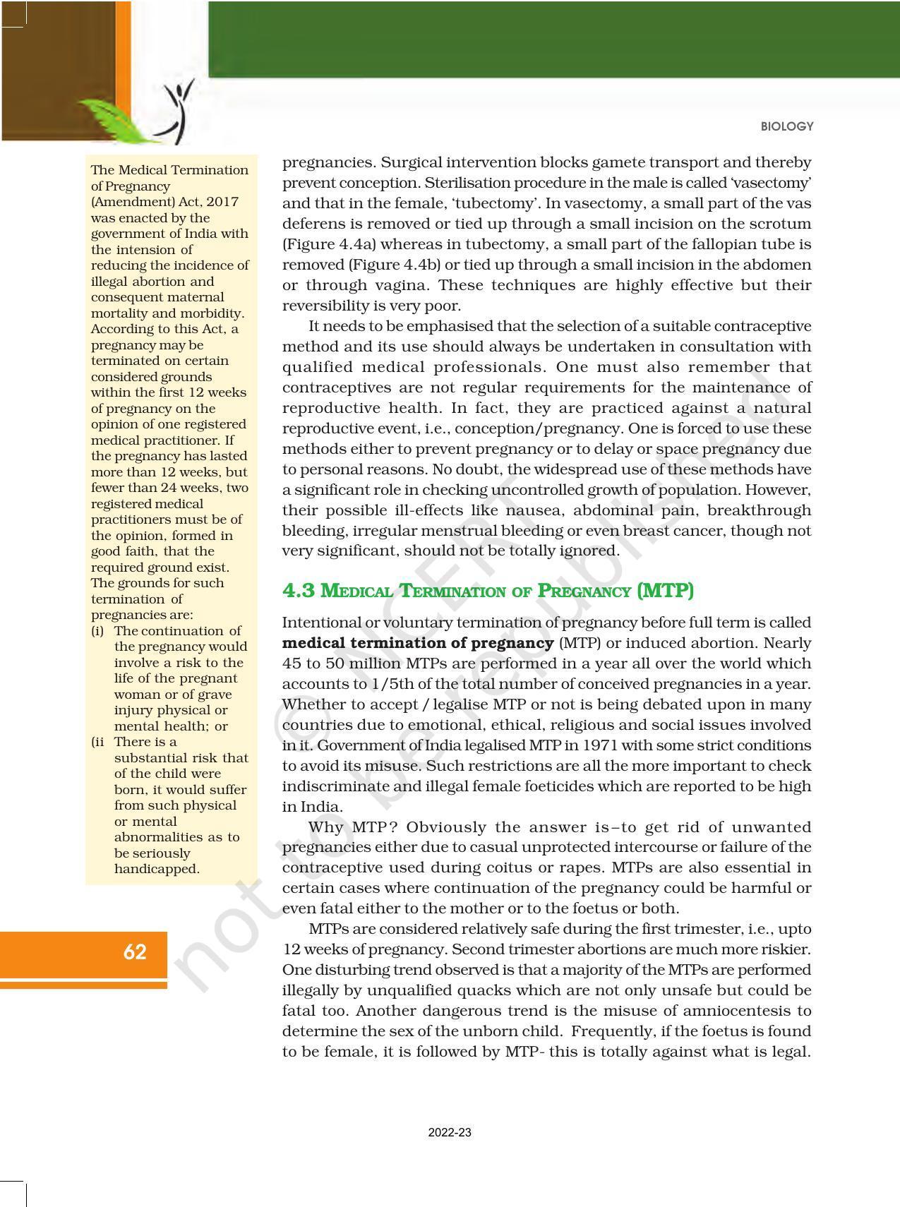 NCERT Book for Class 12 Biology Chapter 4 Reproductive Health ...