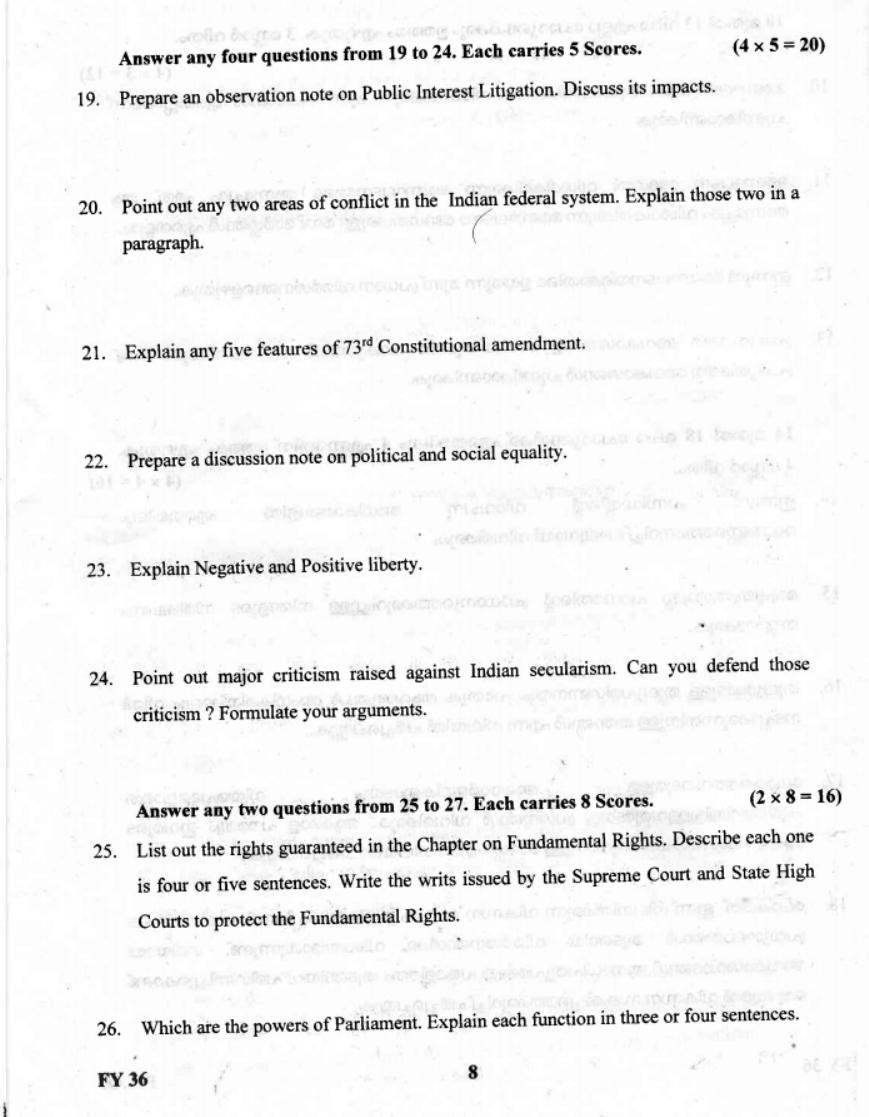 Kerala Plus One 2019 Political Science Question Paper - IndCareer Docs