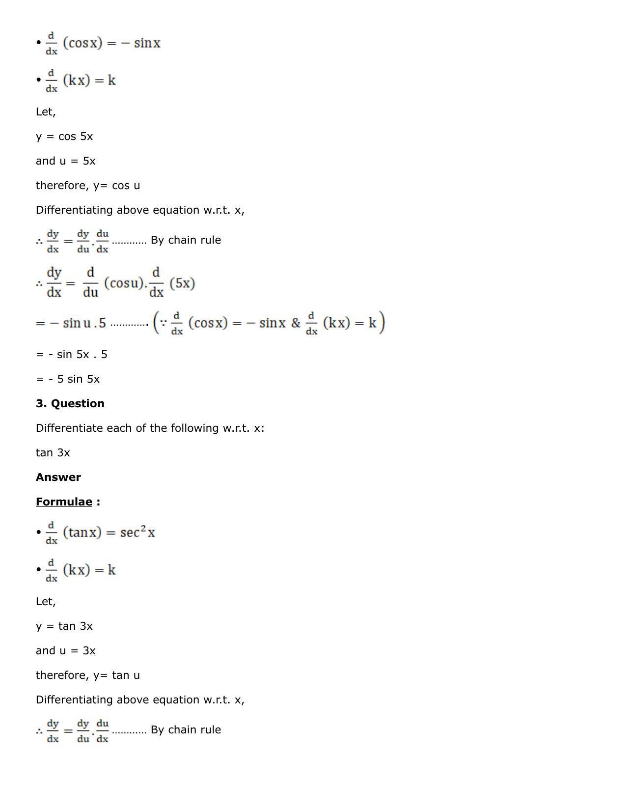 RS Aggarwal Solutions for 12th Class Maths Chapter 10-Differentiation ...