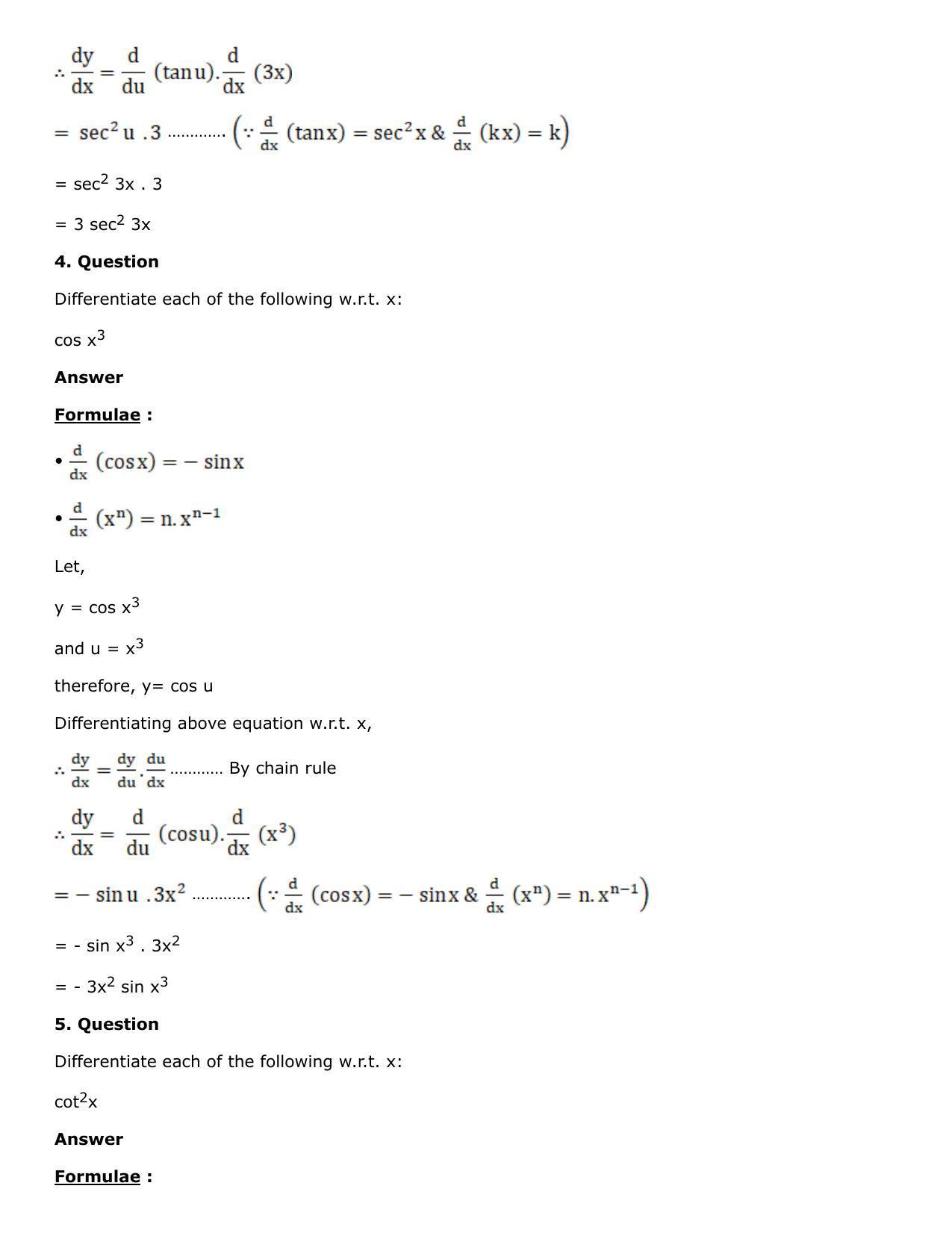 RS Aggarwal Solutions for 12th Class Maths Chapter 10-Differentiation ...