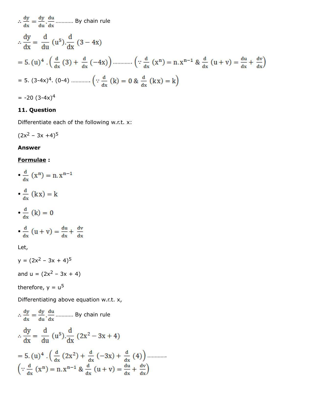 RS Aggarwal Solutions for 12th Class Maths Chapter 10-Differentiation ...