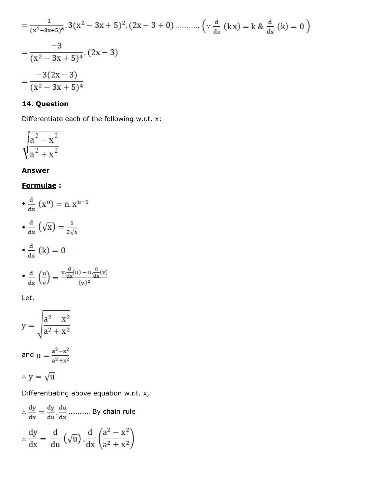 RS Aggarwal Solutions for 12th Class Maths Chapter 10-Differentiation ...