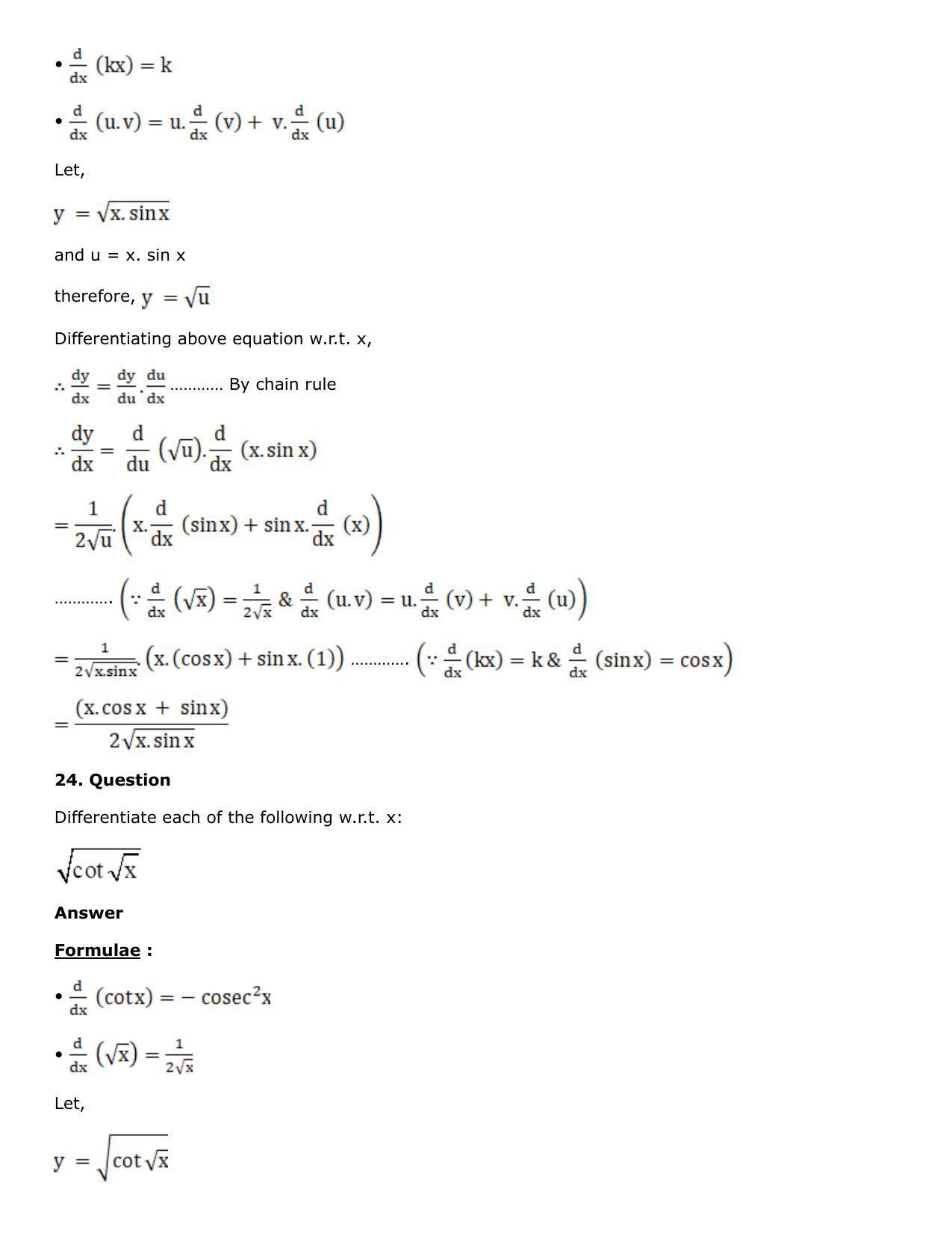 RS Aggarwal Solutions for 12th Class Maths Chapter 10-Differentiation ...