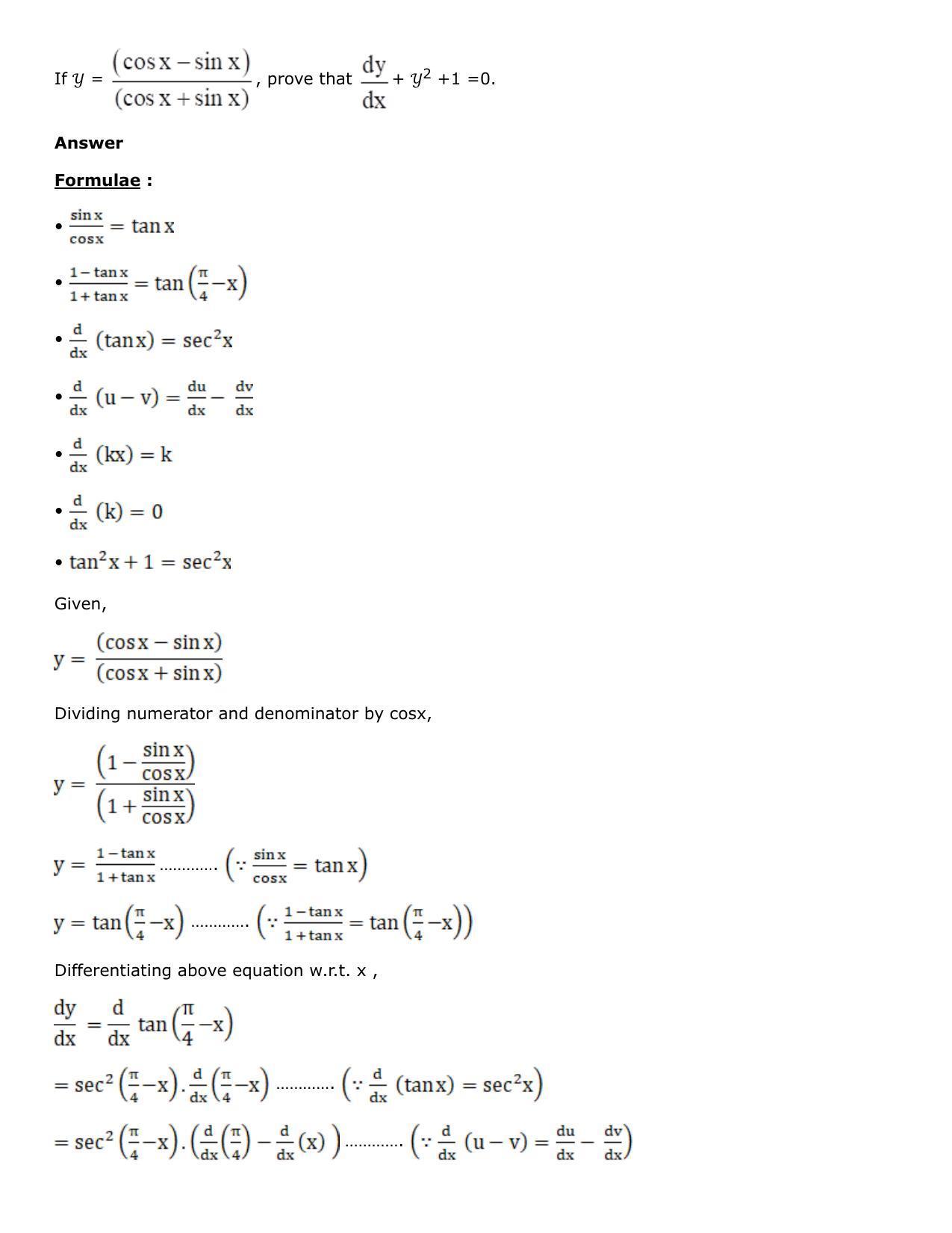 RS Aggarwal Solutions for 12th Class Maths Chapter 10-Differentiation ...