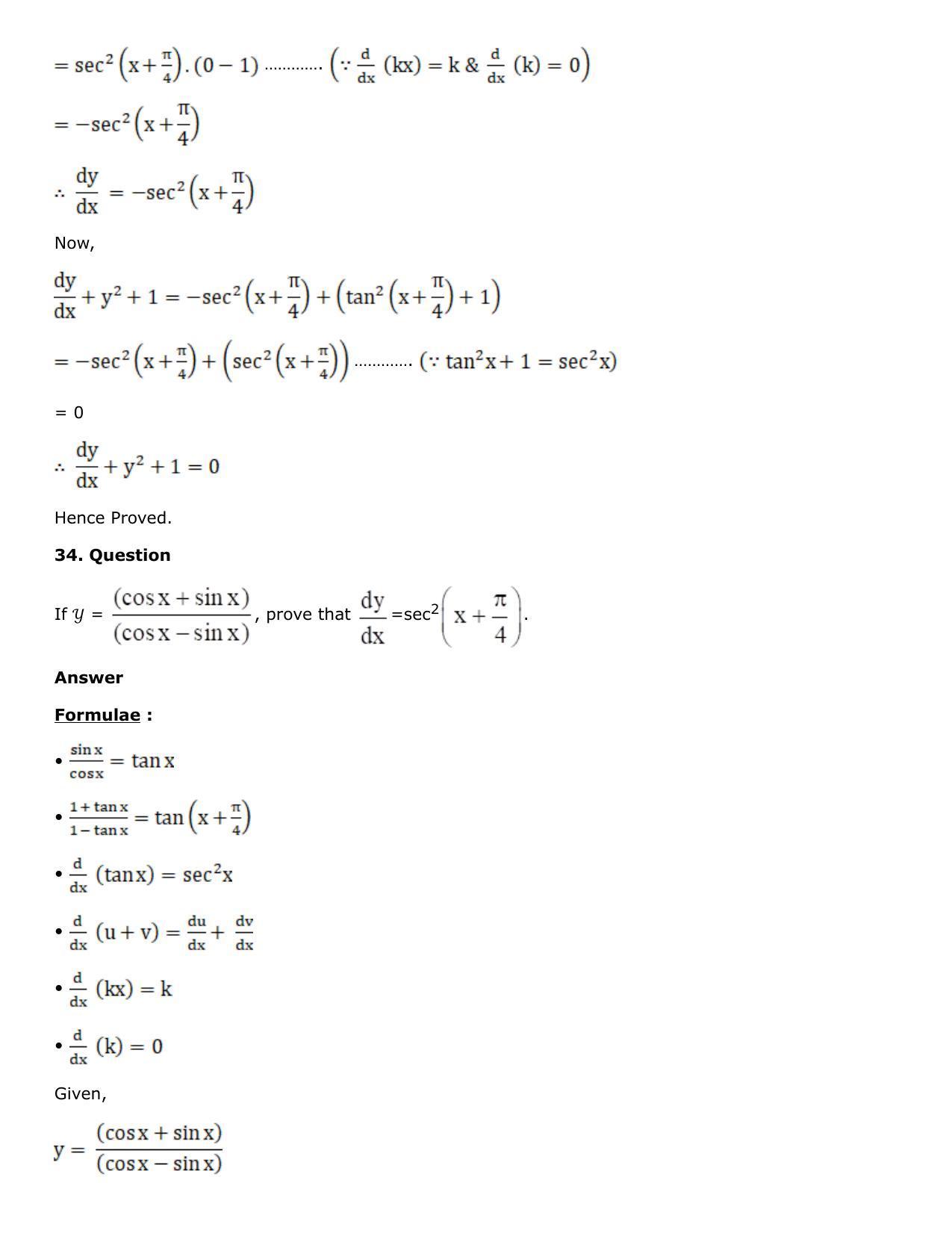 RS Aggarwal Solutions for 12th Class Maths Chapter 10-Differentiation ...