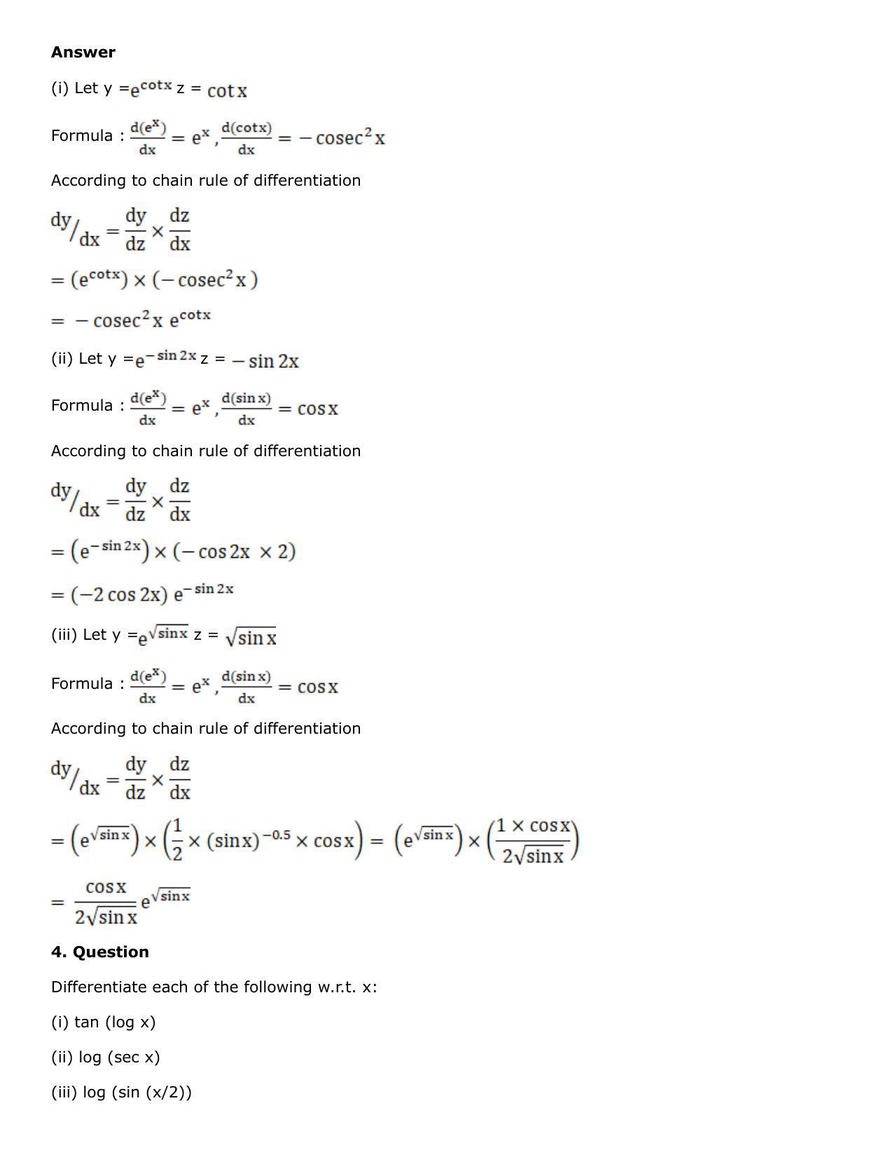 RS Aggarwal Solutions for 12th Class Maths Chapter 10-Differentiation ...