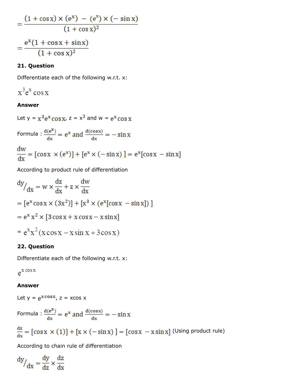 RS Aggarwal Solutions for 12th Class Maths Chapter 10-Differentiation ...