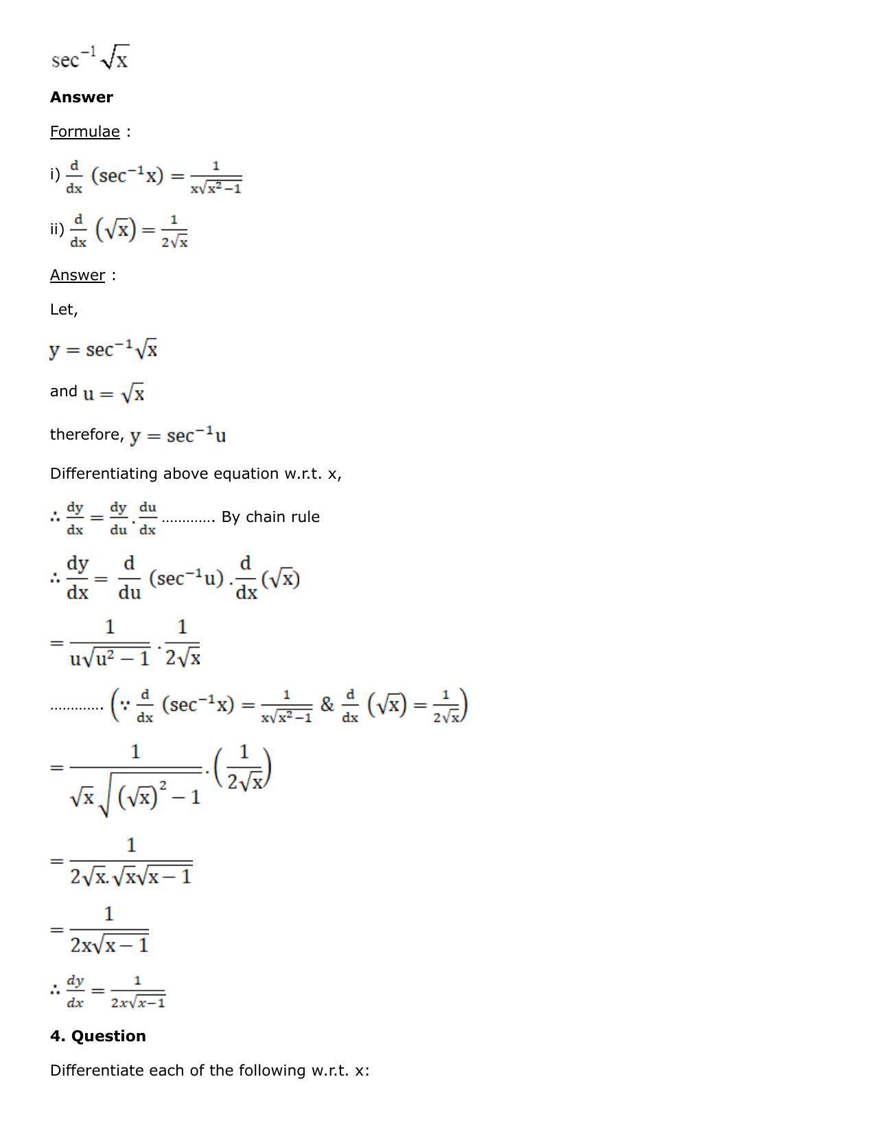RS Aggarwal Solutions for 12th Class Maths Chapter 10-Differentiation ...