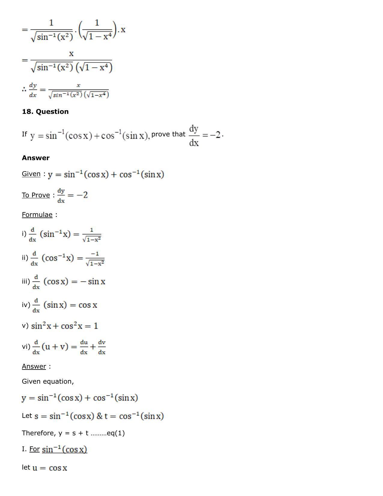 RS Aggarwal Solutions for 12th Class Maths Chapter 10-Differentiation ...