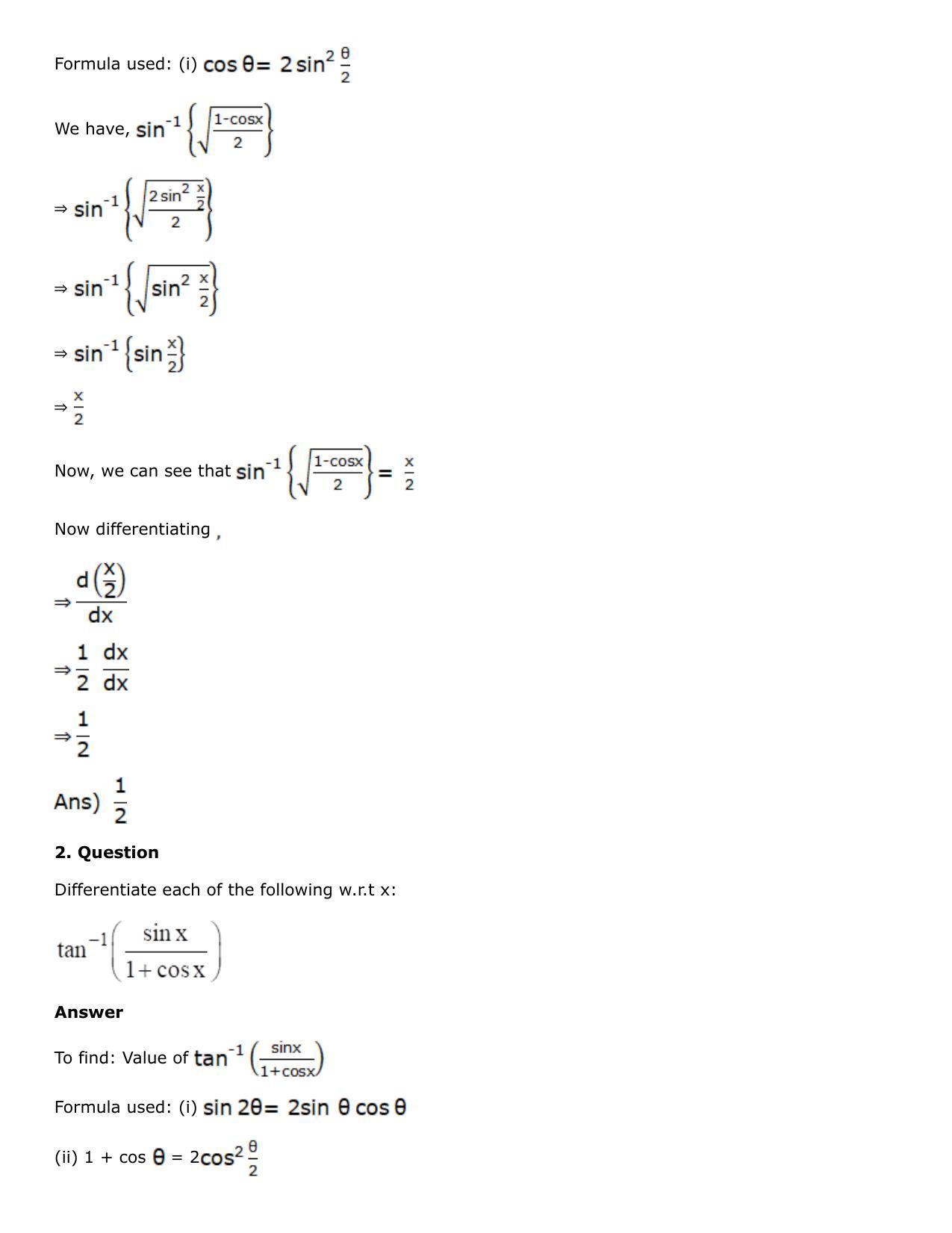 RS Aggarwal Solutions for 12th Class Maths Chapter 10-Differentiation ...