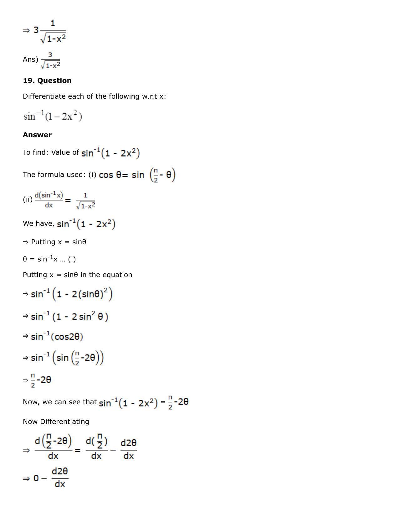 RS Aggarwal Solutions for 12th Class Maths Chapter 10-Differentiation ...