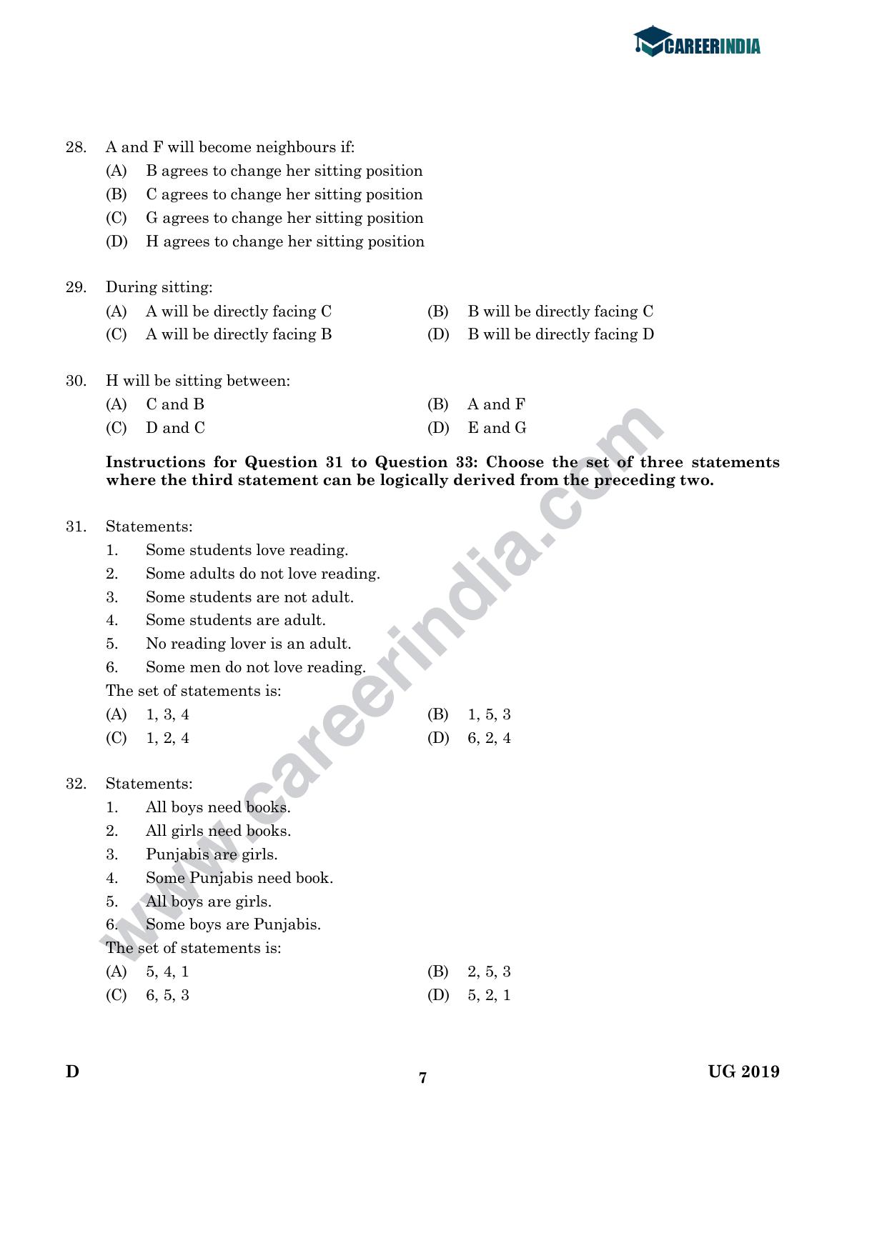 CLAT 2019 UG Logical-Reasoning Question Paper - IndCareer Docs