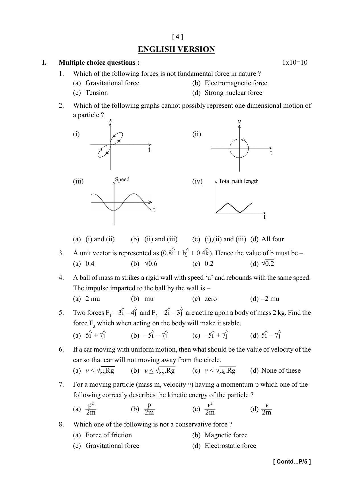 Tripura Board Class XI Physics Model Question Paper 2023 - IndCareer Docs