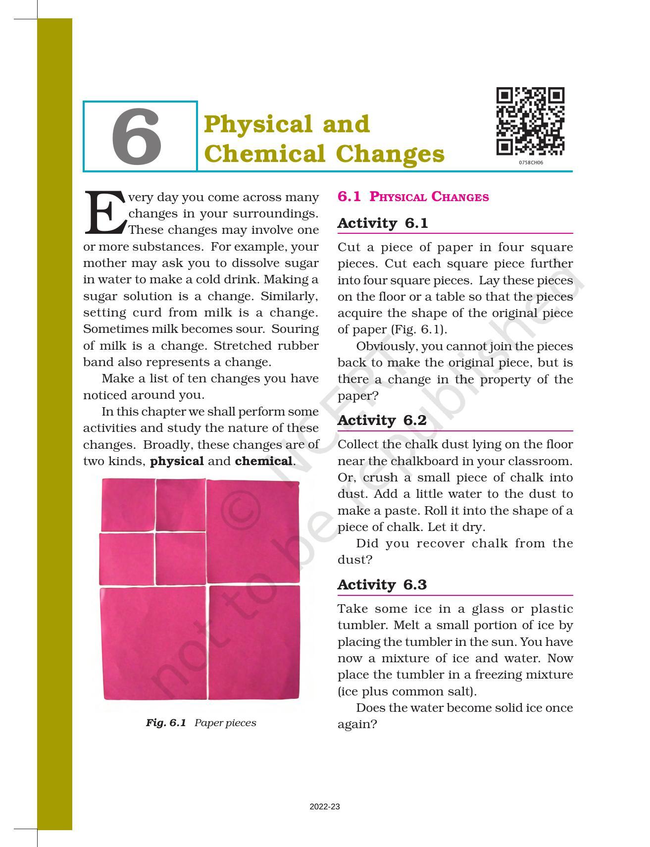 NCERT Book for Class 7 Science: Chapter 6-Physical and Chemical Changes ...
