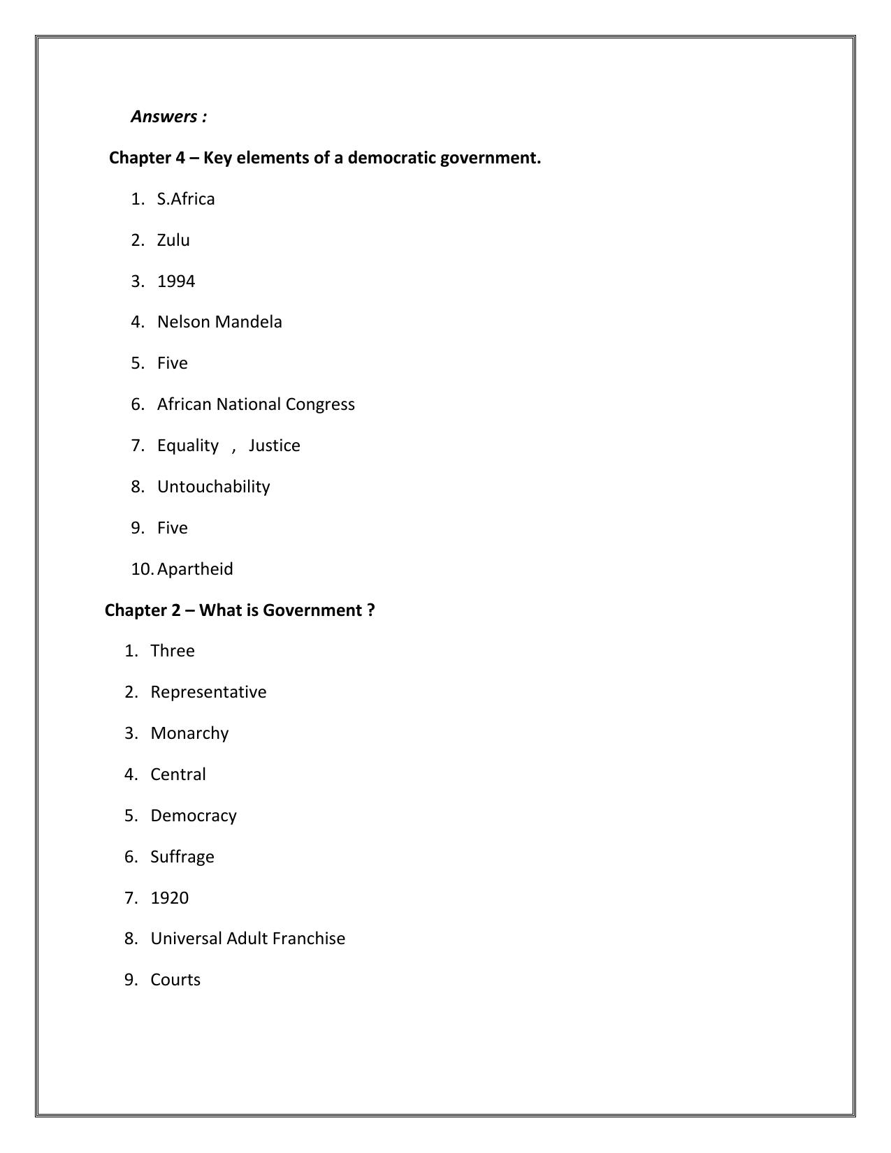 CBSE Worksheets for Class 6 Social Science Key elements of a democratic ...