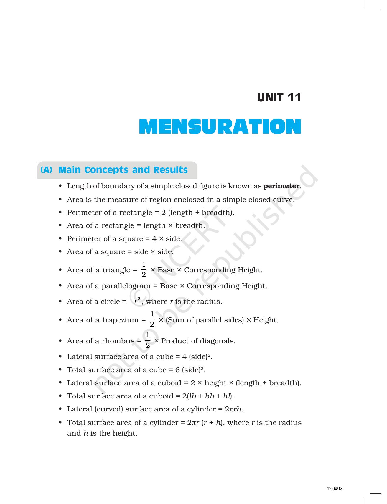 NCERT Exemplar Book for Class 8 Maths: Chapter 11- Mensuration ...