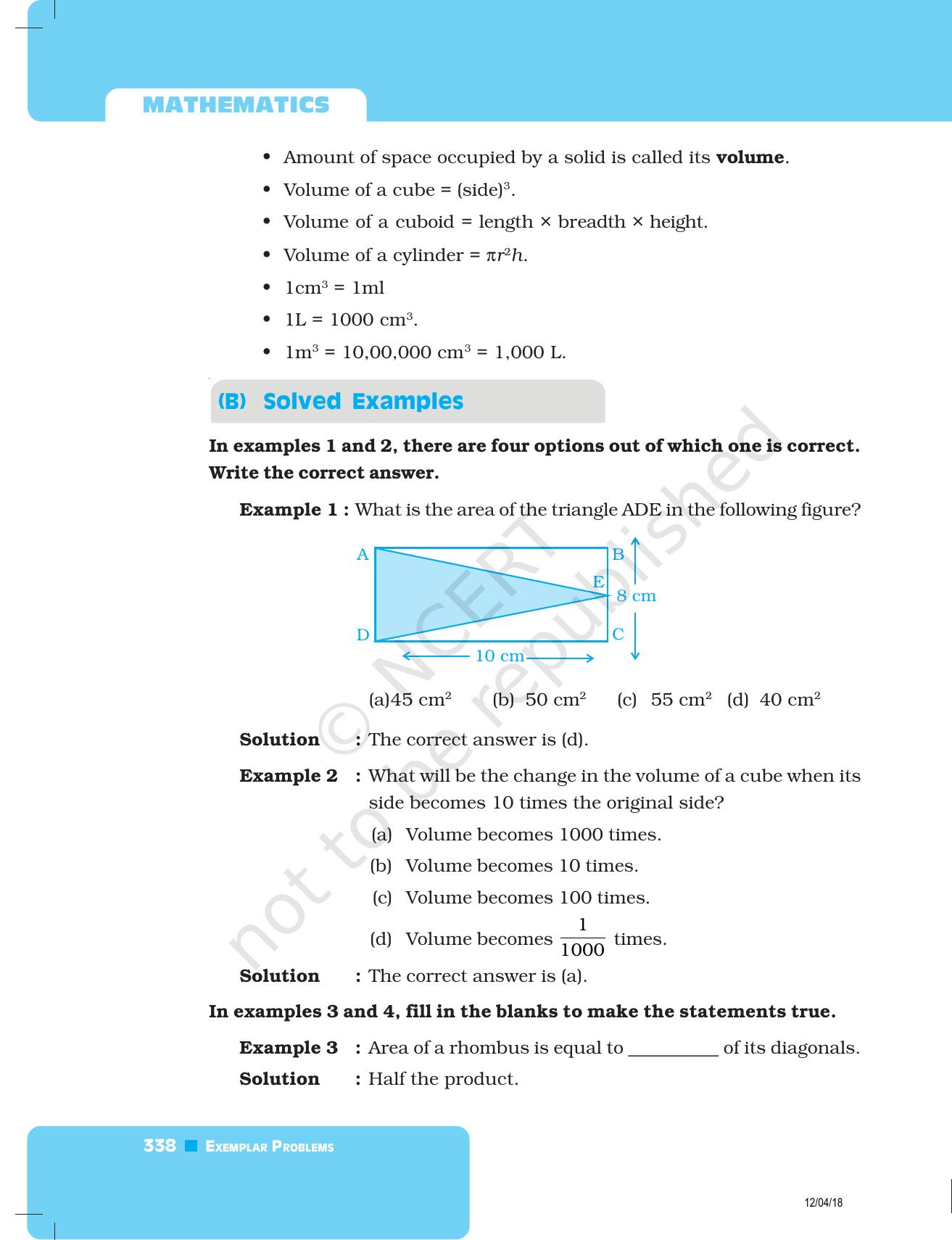 NCERT Exemplar Book for Class 8 Maths: Chapter 11- Mensuration ...