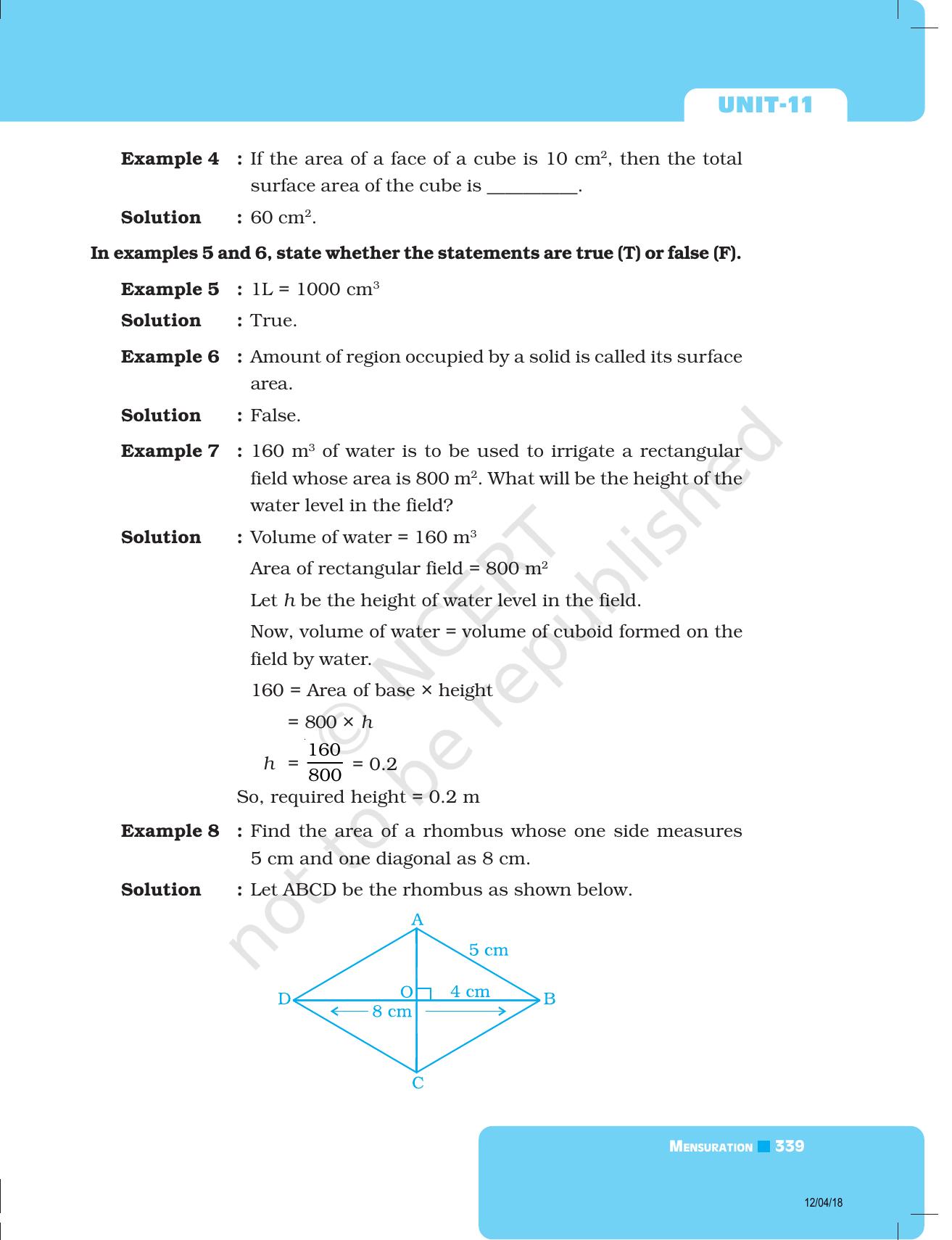 NCERT Exemplar Book for Class 8 Maths: Chapter 11- Mensuration ...