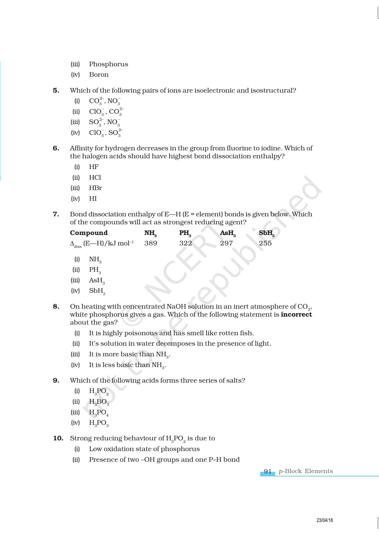 NCERT Exemplar Book for Class 12 Chemistry Chapter 7 The p-Block Elements