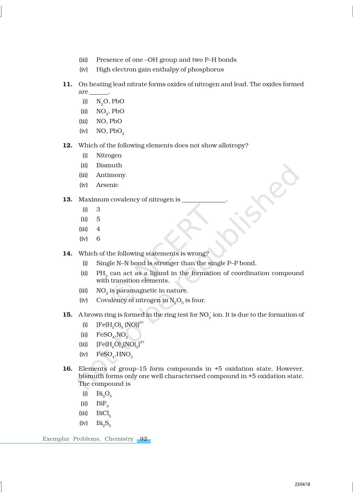 NCERT Exemplar Book for Class 12 Chemistry Chapter 7 The p-Block Elements