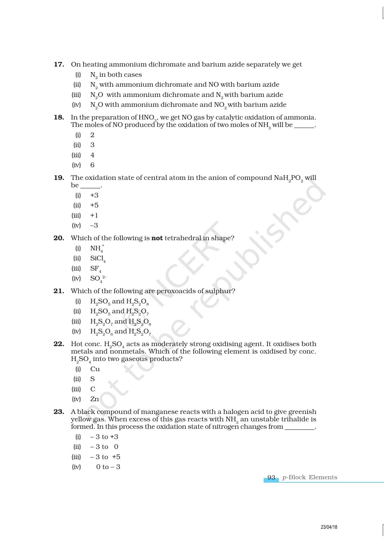 NCERT Exemplar Book for Class 12 Chemistry Chapter 7 The p-Block Elements