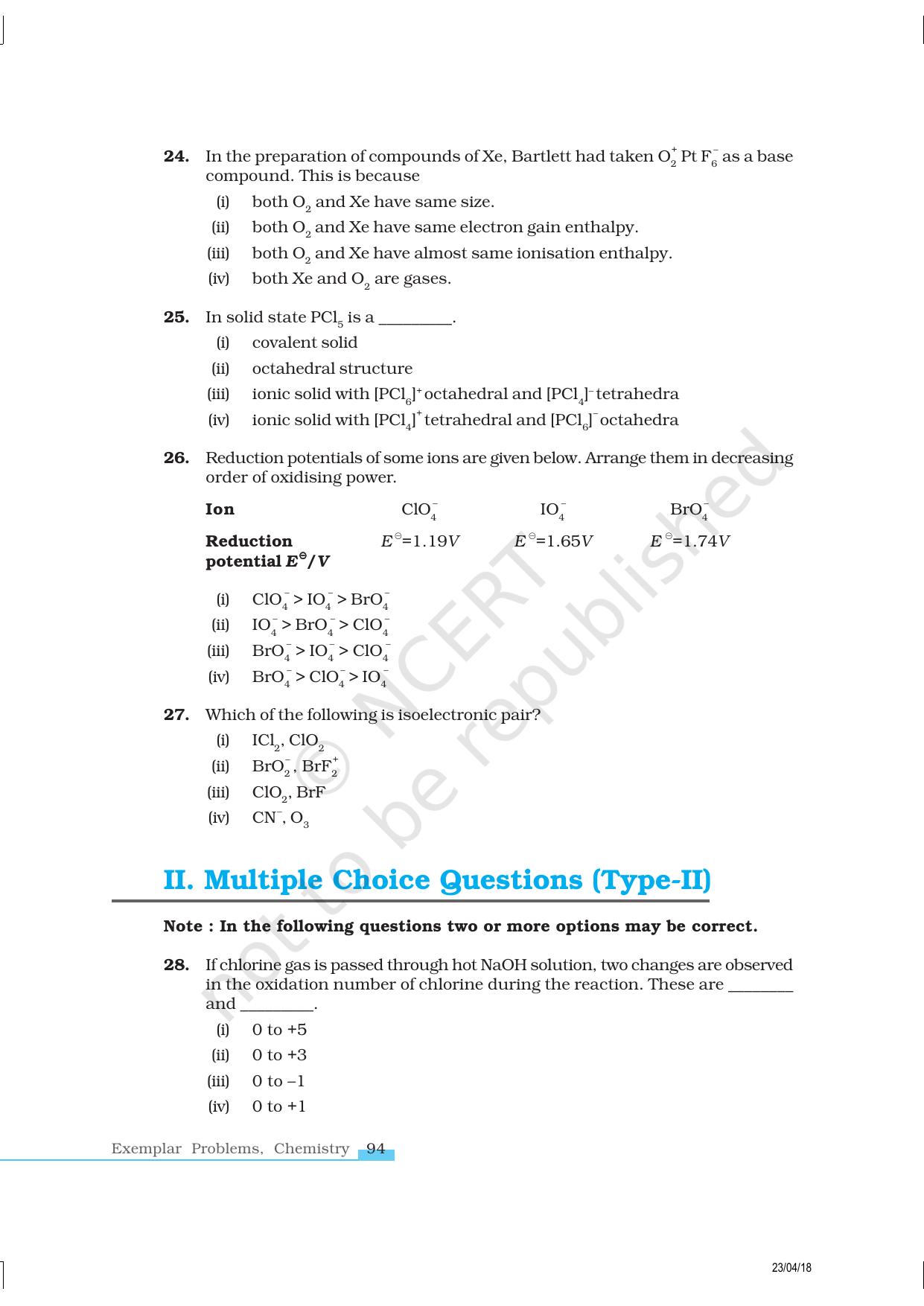 NCERT Exemplar Book for Class 12 Chemistry Chapter 7 The p-Block Elements