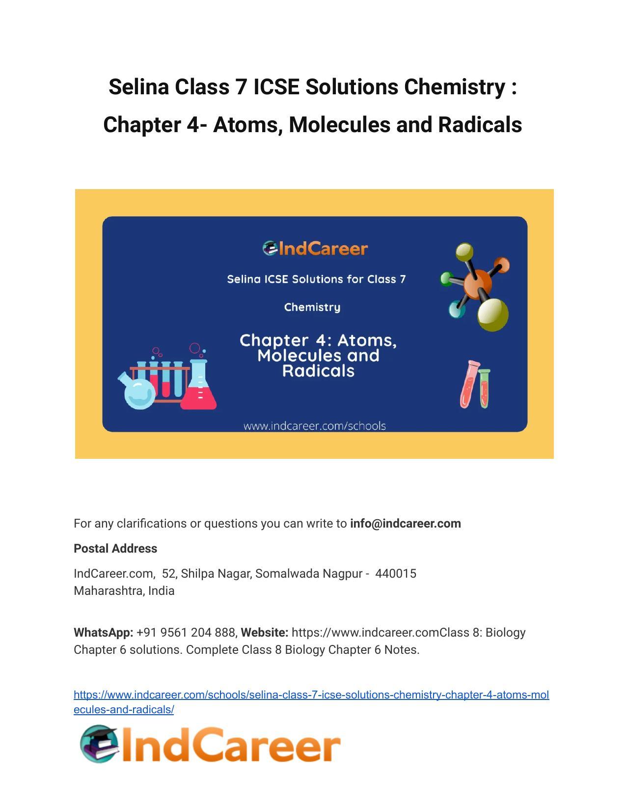 Selina Class 7 ICSE Solutions Chemistry : Chapter 4- Atoms, Molecules ...