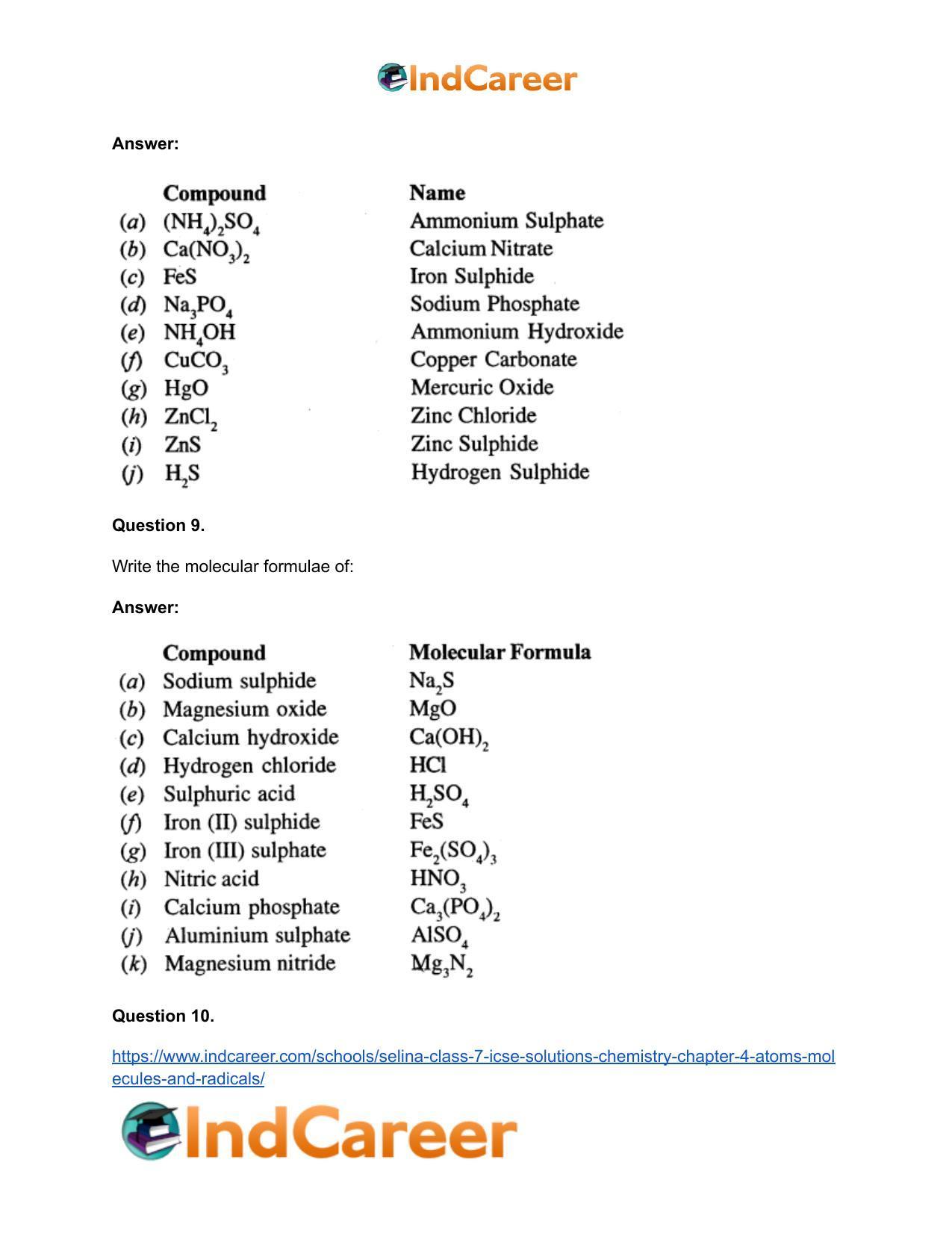 Selina Class 7 ICSE Solutions Chemistry : Chapter 4- Atoms, Molecules ...