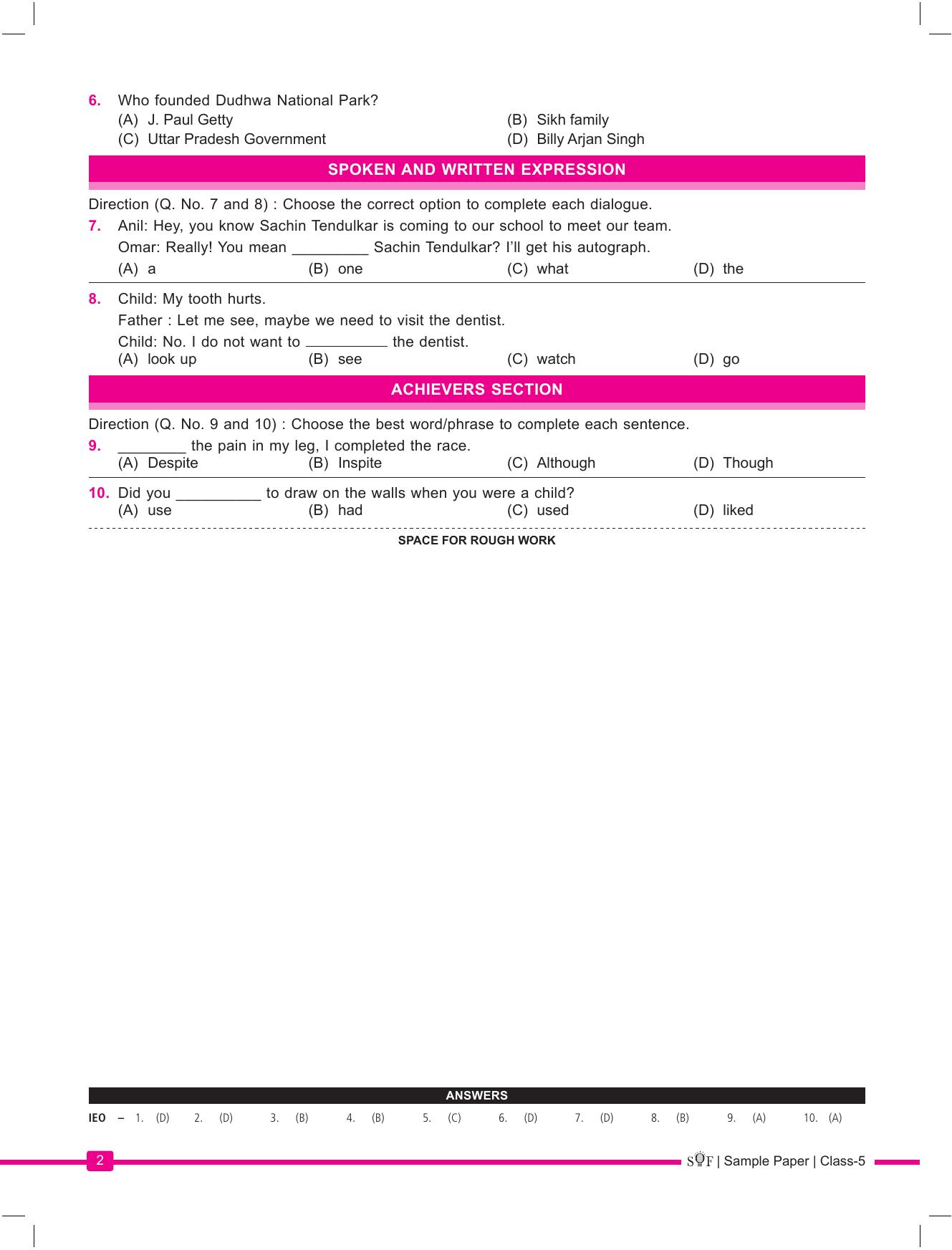 SOF IEO Class 5 (2023-2024) Sample Paper - IndCareer Docs