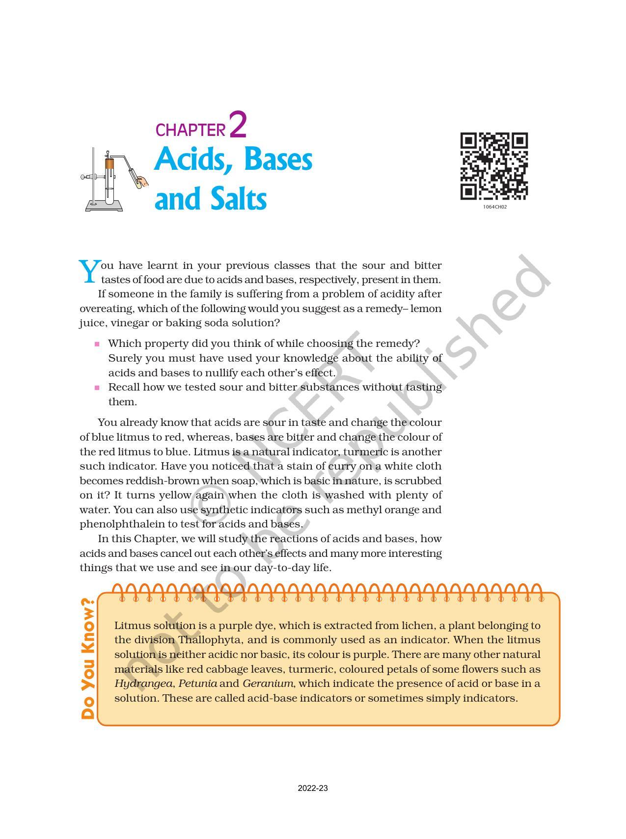 NCERT Book for Class 10 Science Chapter 2 Acids, Bases, and Salts - IndCareer Docs