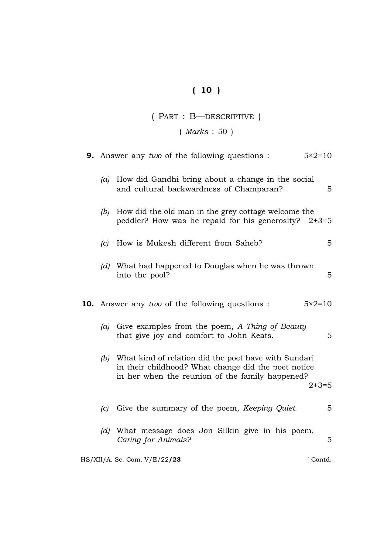 Meghalaya Board (MBOSE) Class 12 ELECTIVE ENGLISH (HS-XII-A. Sc. Com. V ...