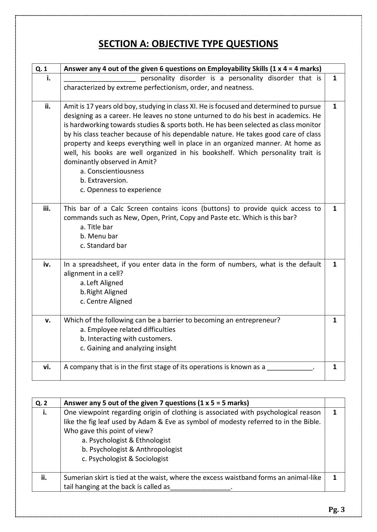CBSE Class 10 Fashion Studies Sample Paper - IndCareer Schools