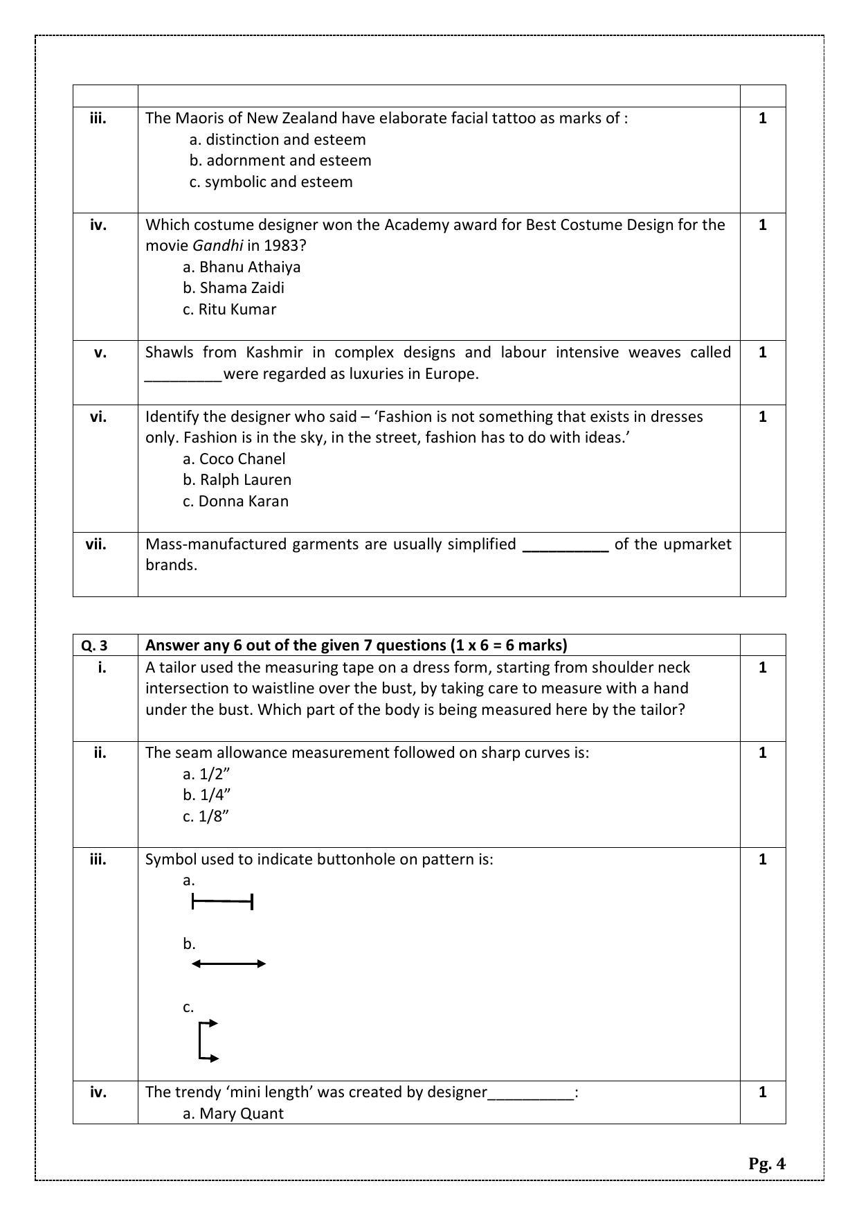 CBSE Class 10 Fashion Studies Sample Paper - IndCareer Schools