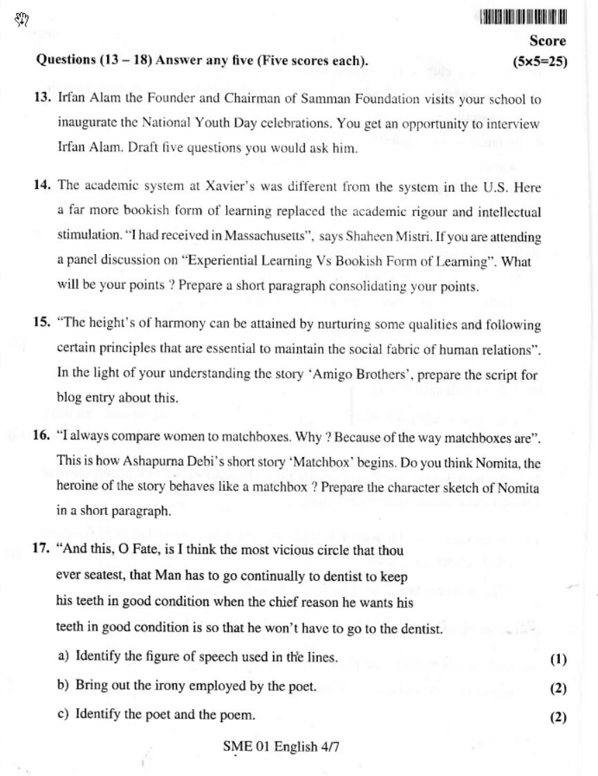 Kerala Plus Two 2019 English Model Question Paper - IndCareer Docs